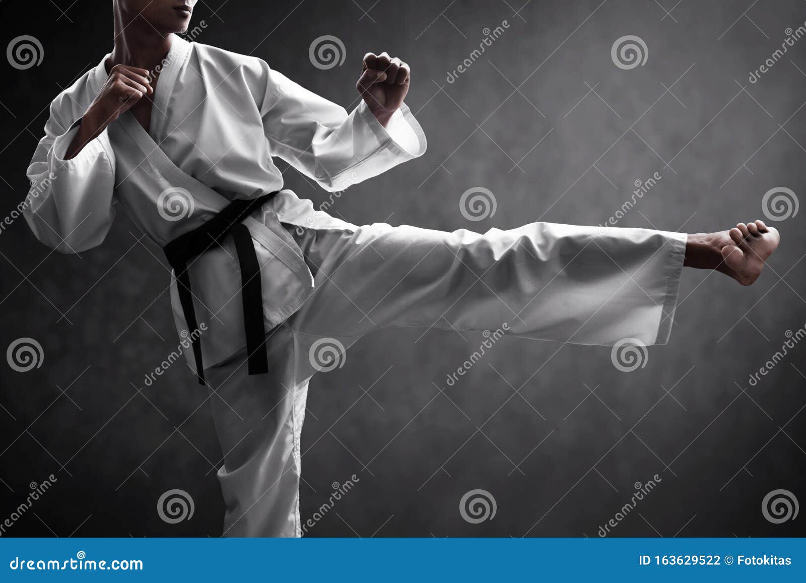 Karate Martial Arts Fighter on Dark Background Stock Photo - Image of ...