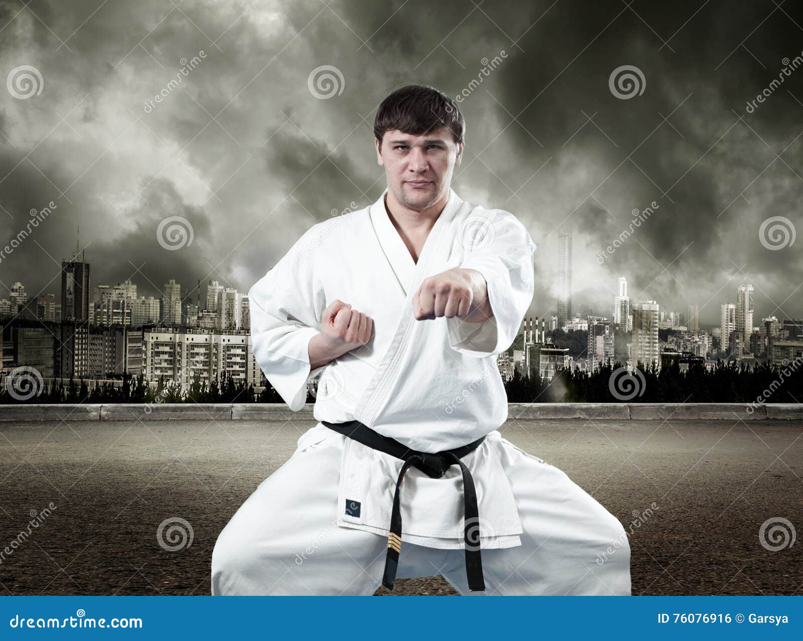 Karate master in kimono stock photo. Image of position - 76076916