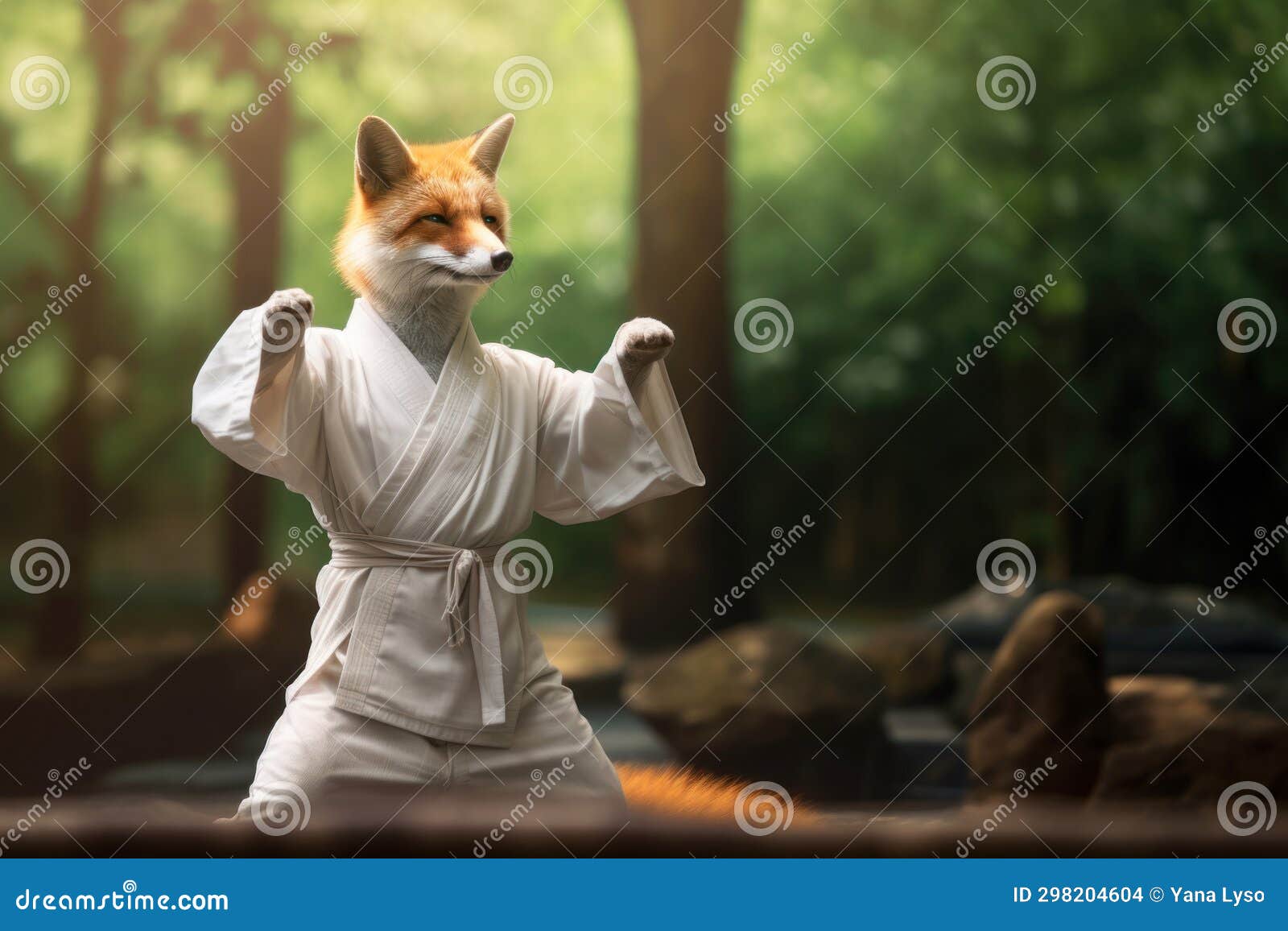 Karate Master Red Fox Dressed in White Practice Uniform Showcasing ...
