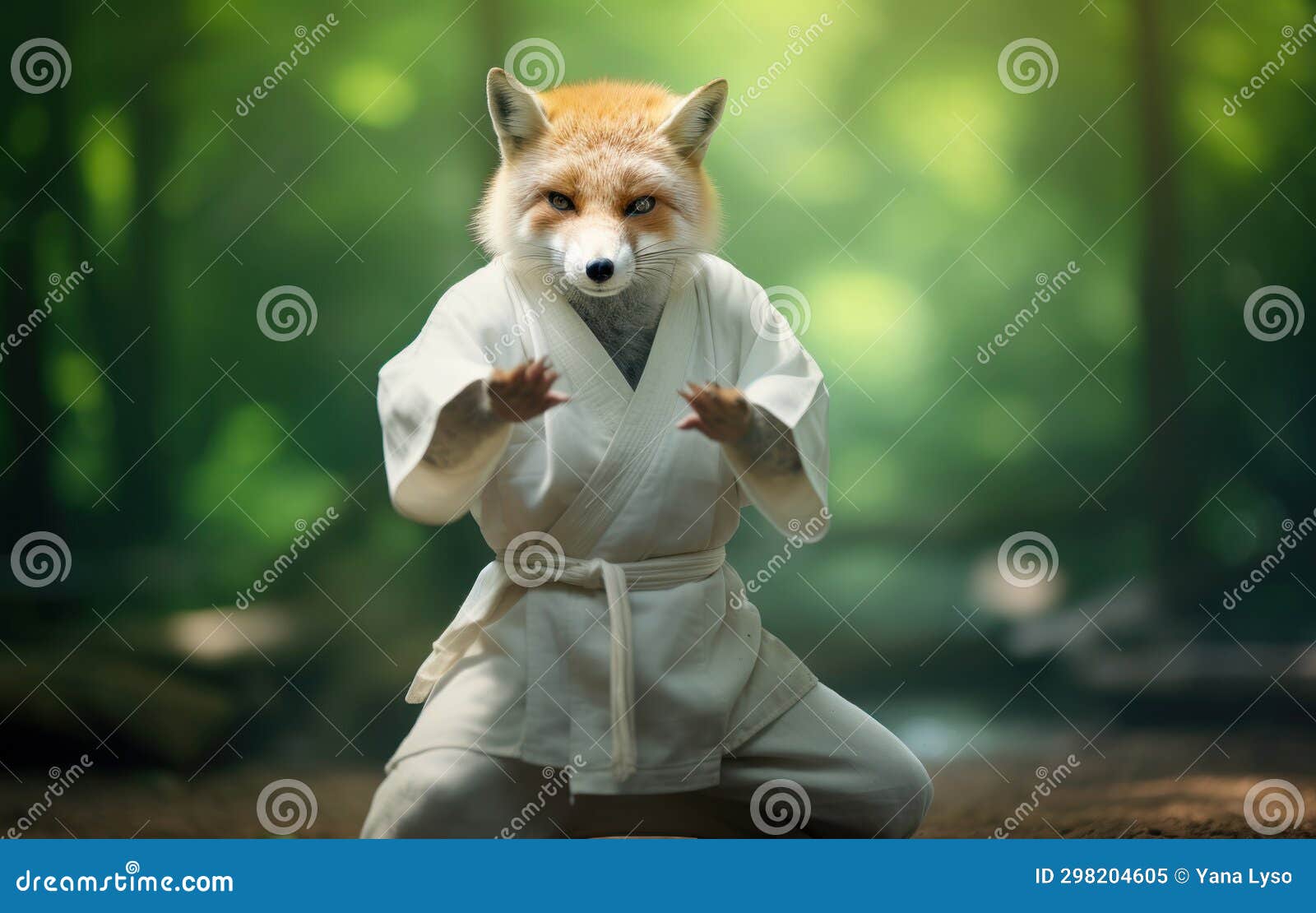 Karate Master Red Fox Dressed in White Practice Uniform Showcasing ...