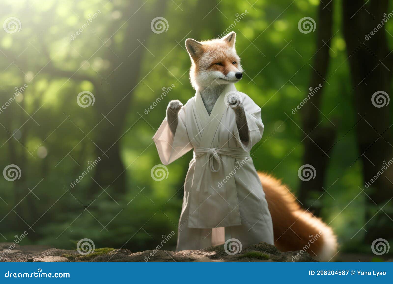 Karate Master Red Fox Dressed in White Practice Uniform Showcasing ...