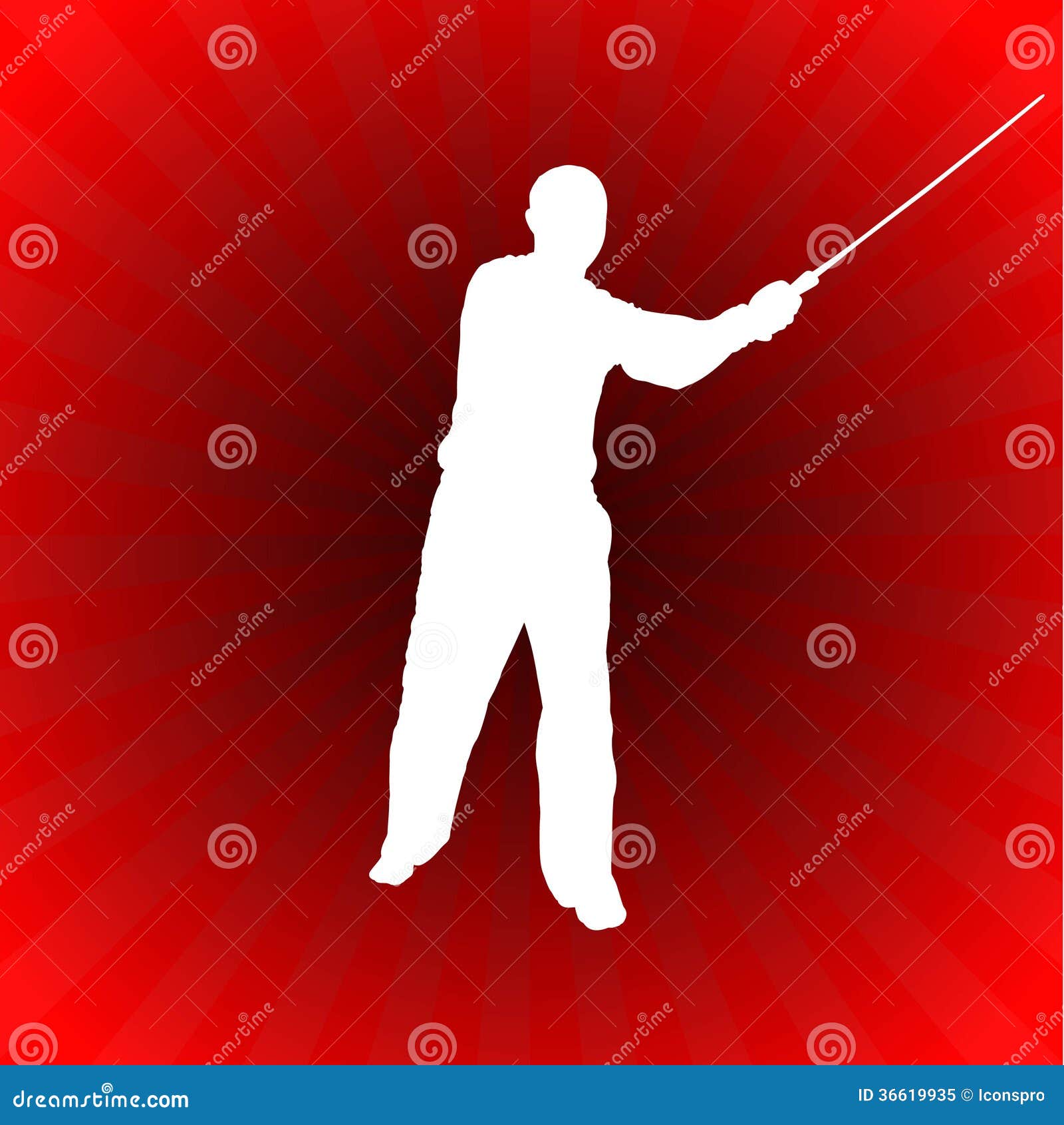 Karate Sensei with Sword on Glowing Red Background Stock Illustration ...