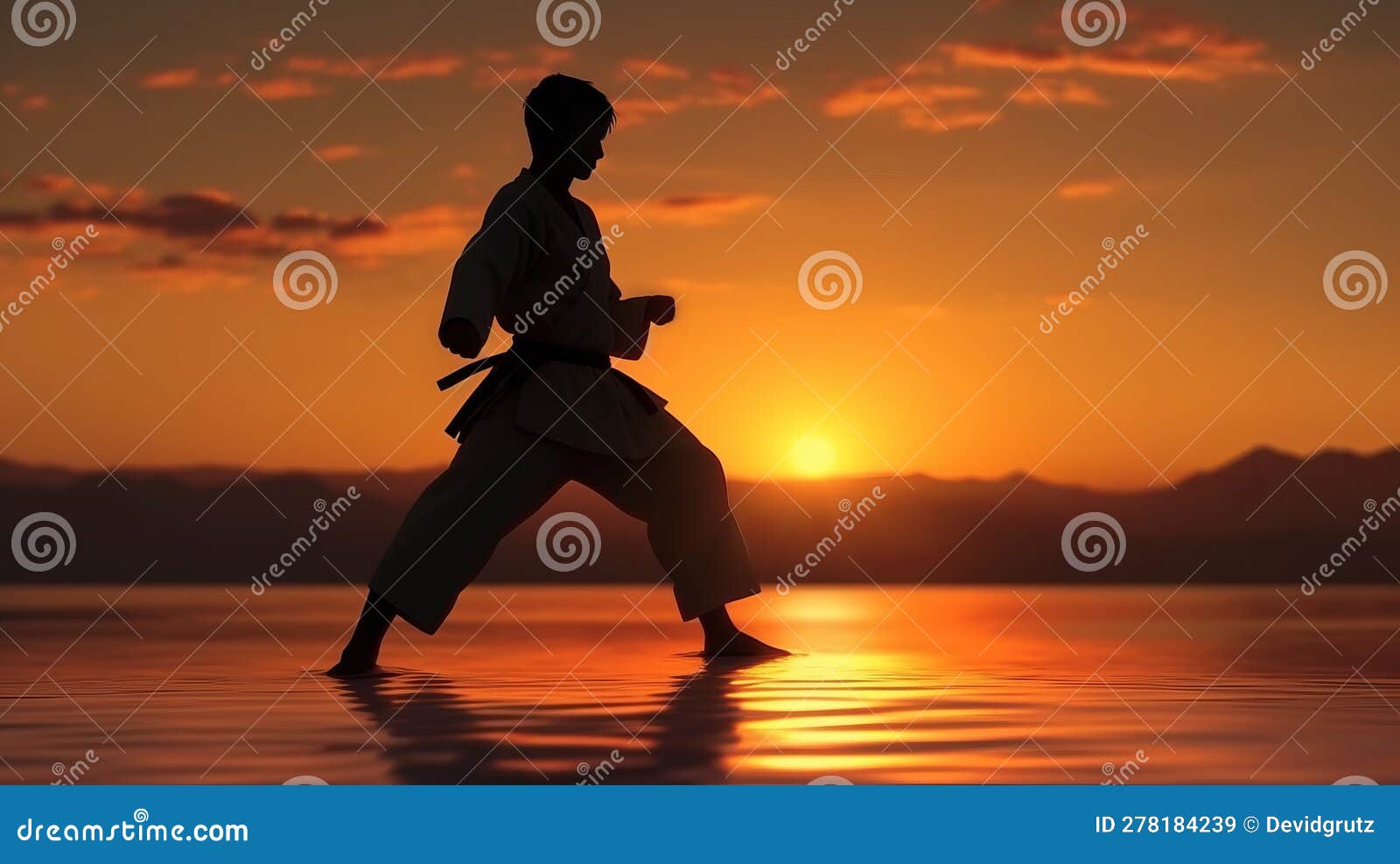 Karate Silhouette at Sunset. Generative AI Stock Illustration ...