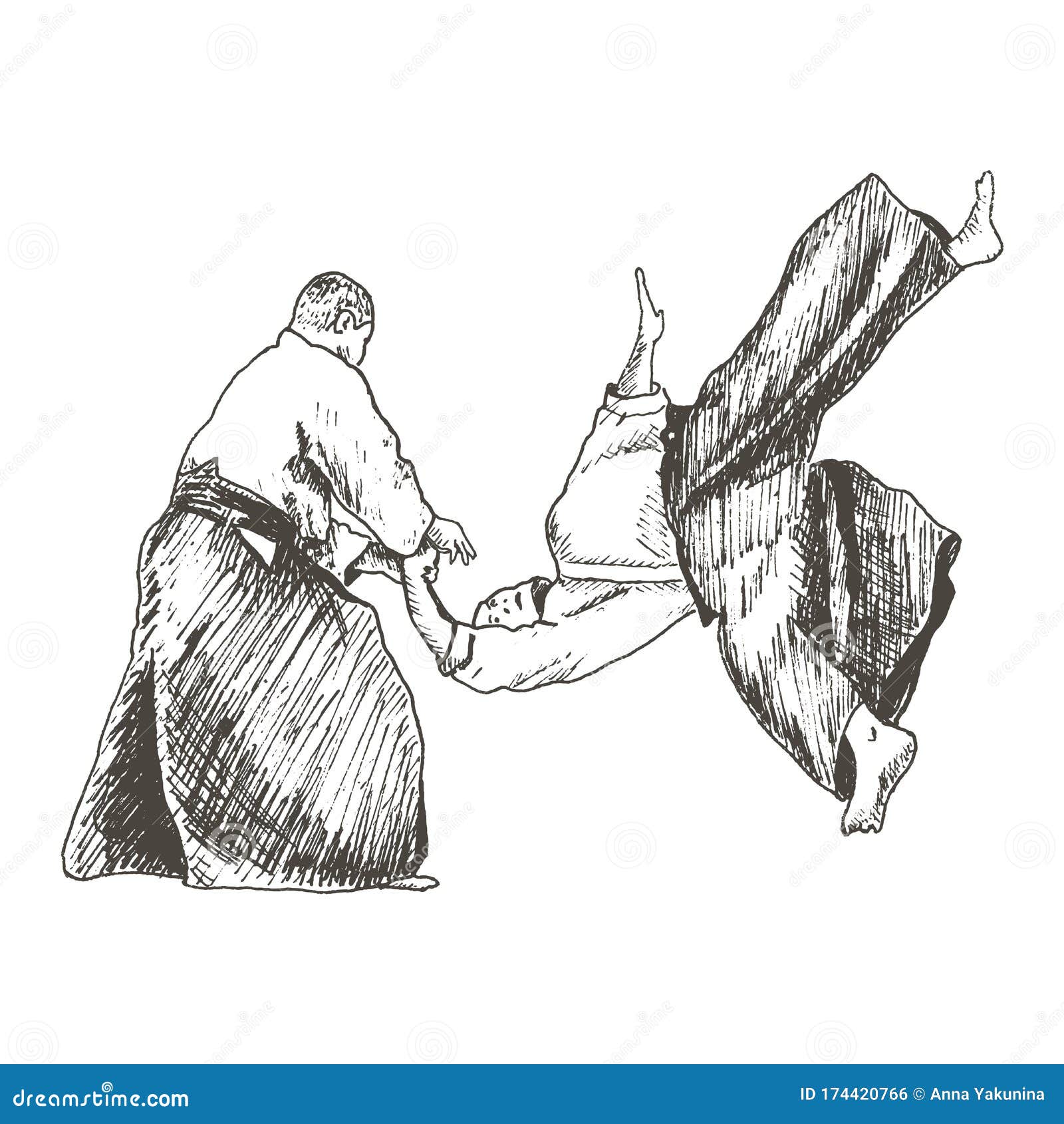 Karate Sparring with Fighter in Kimono Throwing His Opponent on the ...