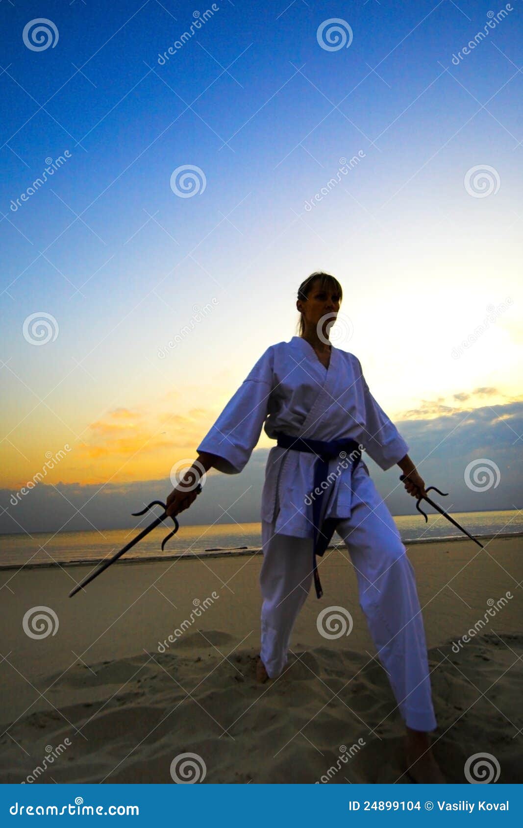 Karate on sunset beach stock photo. Image of black, orange - 24899104