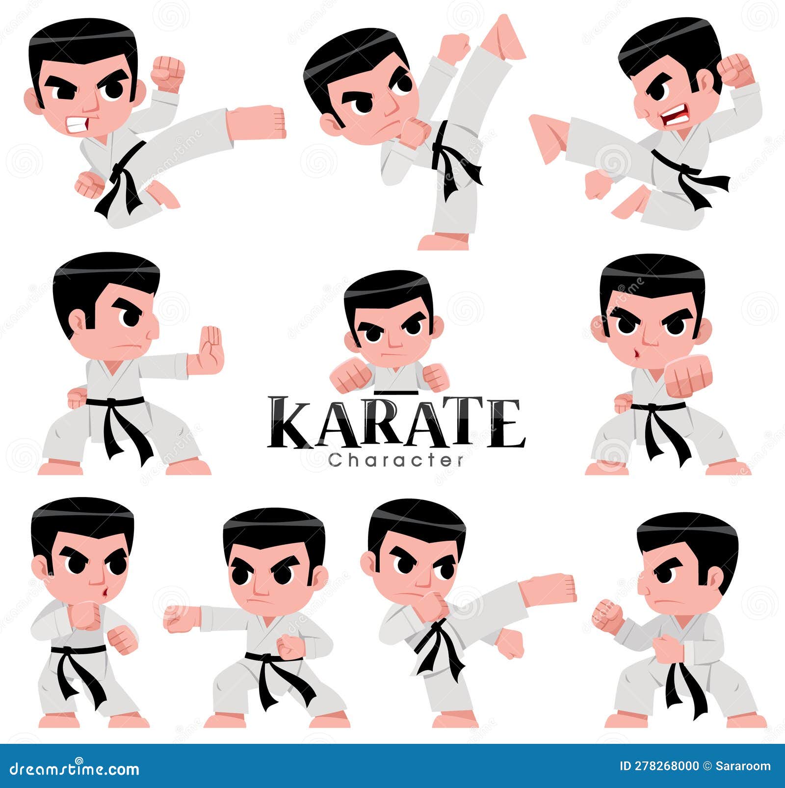 Karate Stances - Vector Icon Set. Faceless Silhouettes Of Karatekas ...