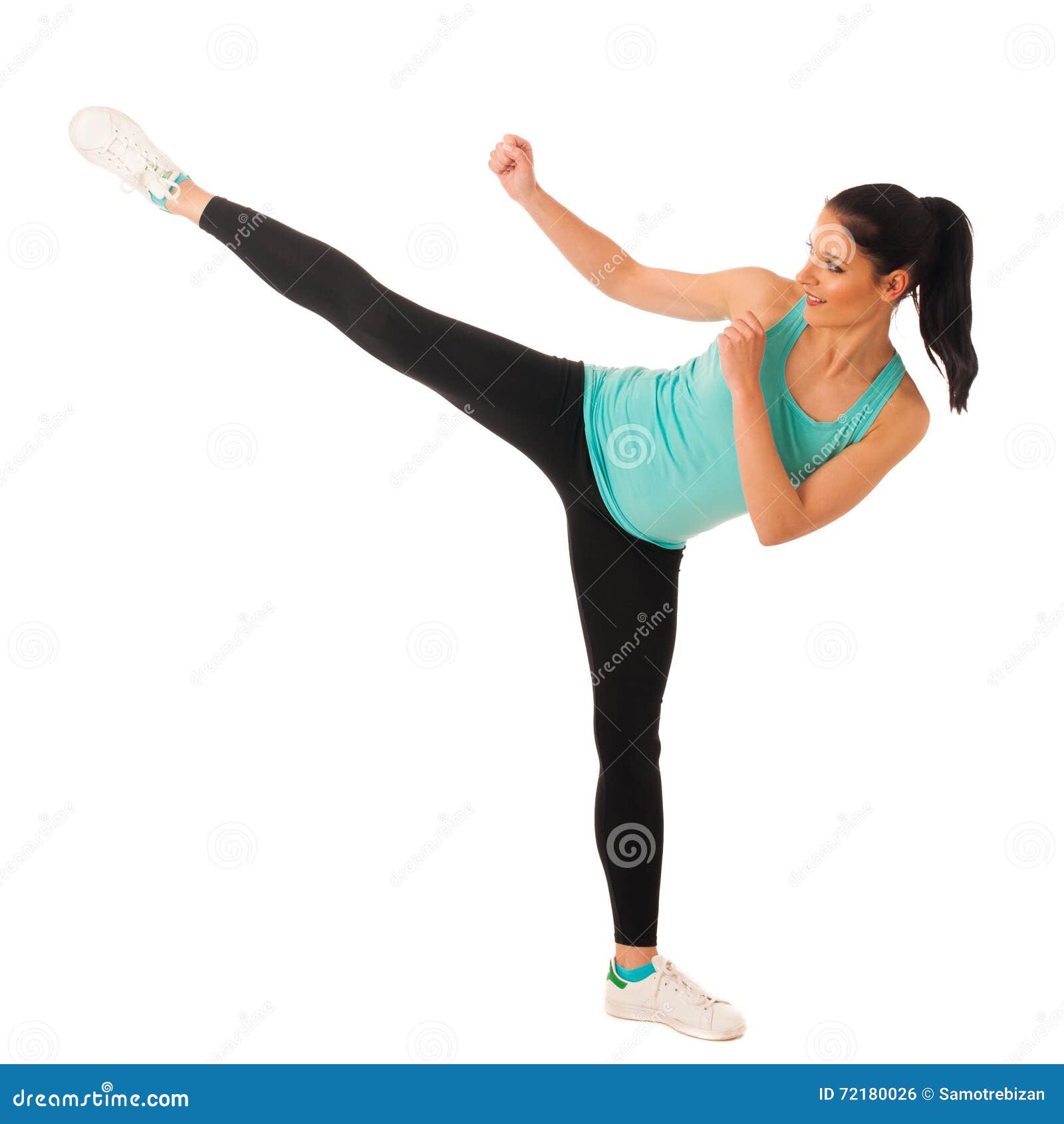 Karate Woman Kicks in Copy Space Stock Photo - Image of arts, martial ...