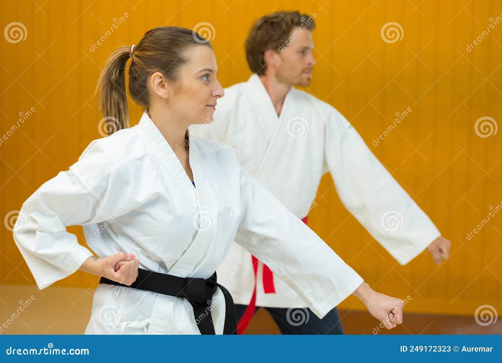 Karate Woman and Man in Action Stock Image - Image of young, beat ...