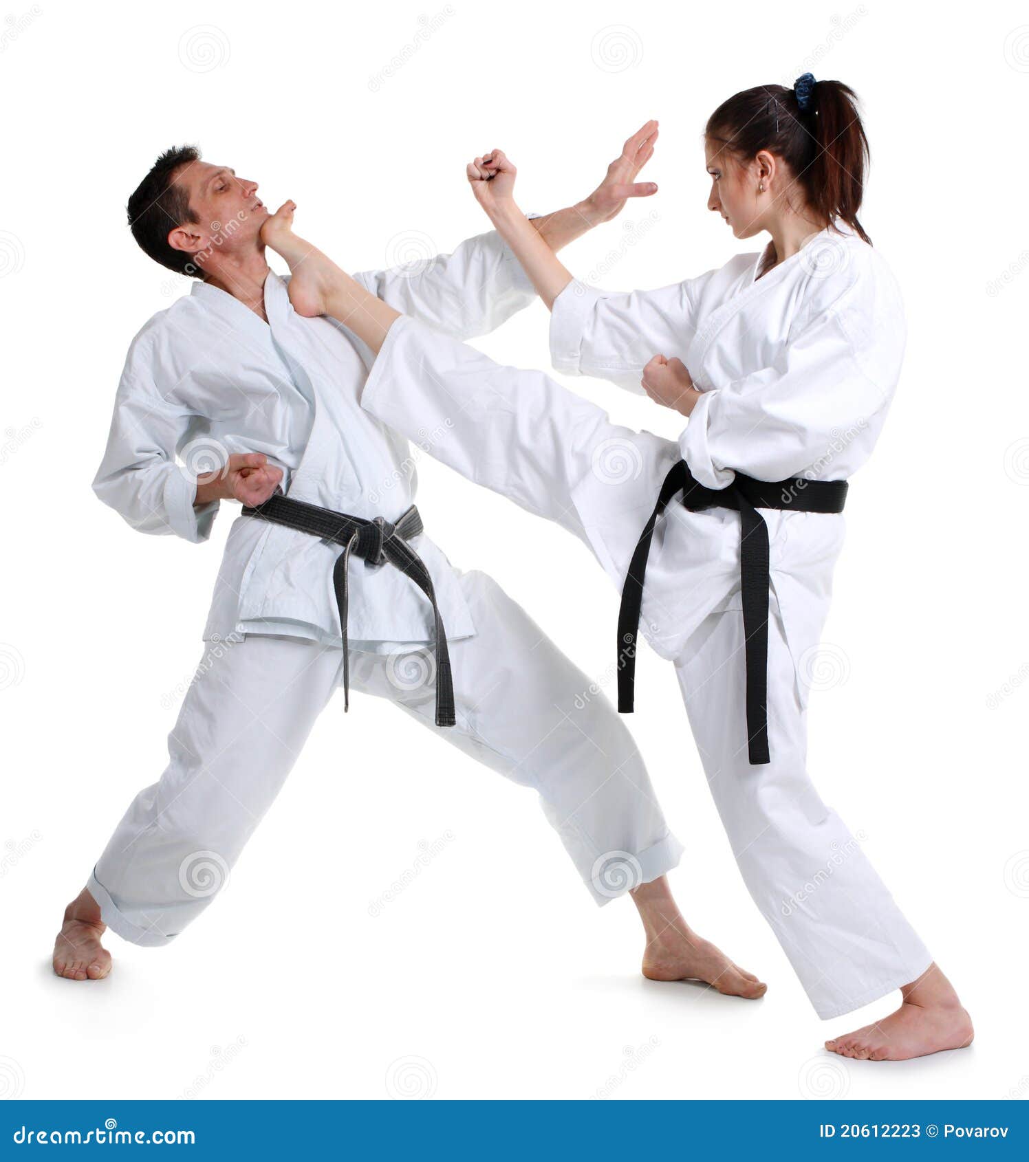 Karate. Young Girl and a Men in a Kimono. Stock Image - Image of people ...