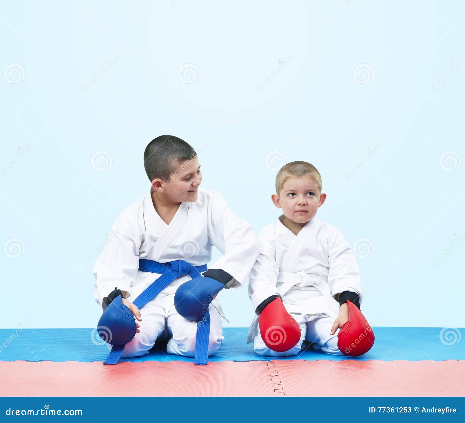 In Karategi Athletes Sit in a Karate Pose Stock Image - Image of health ...