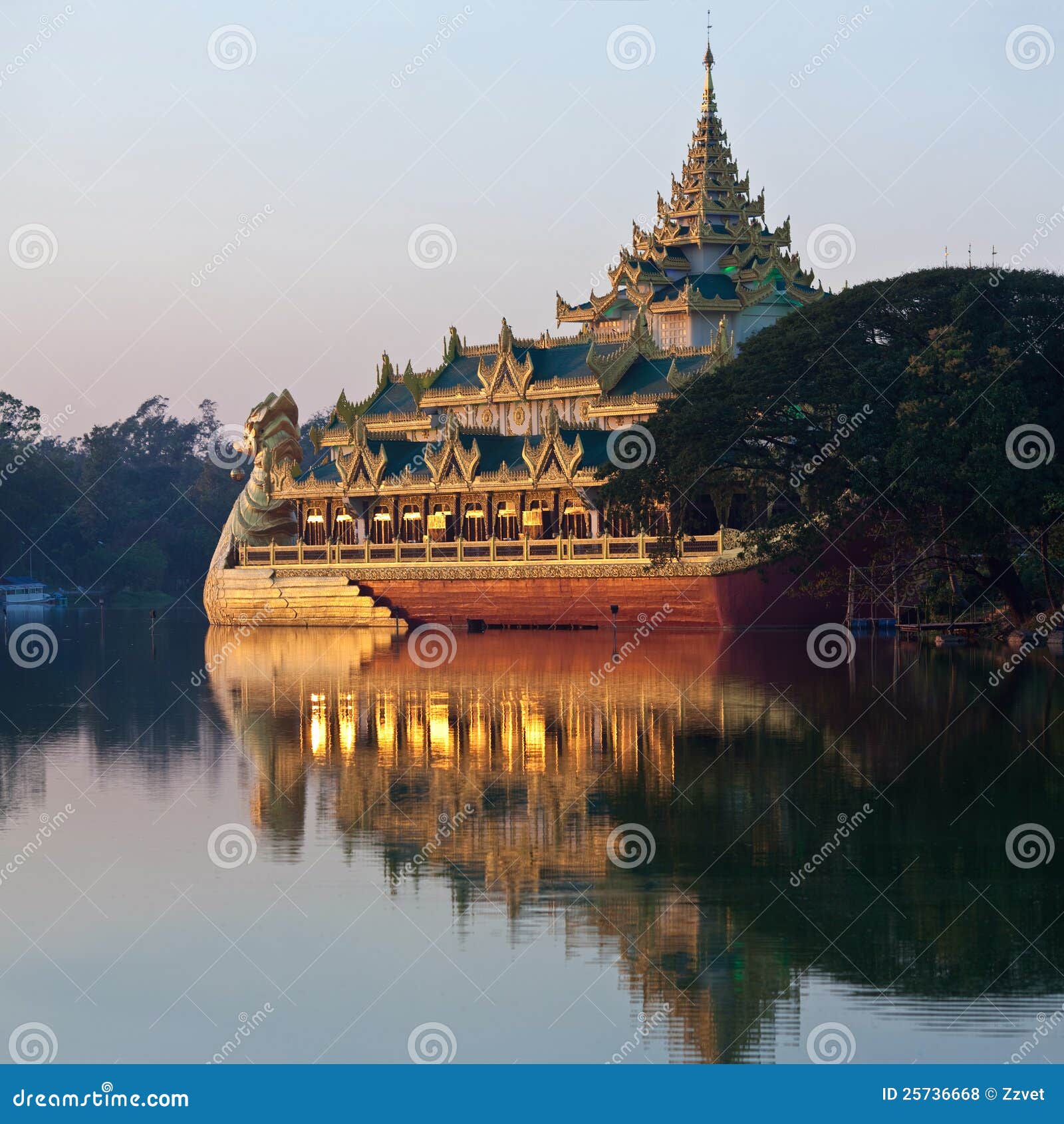 Karaweik Barge in Yangon, Myanmar Stock Photo - Image of asian, hall ...