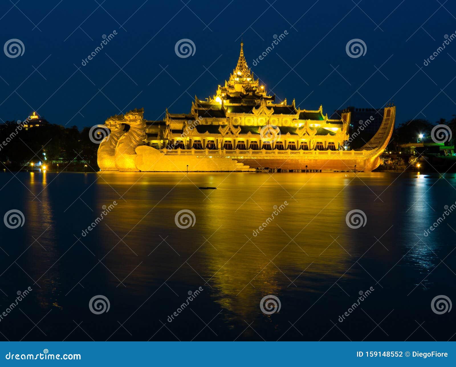 Karaweik Palace by Night. in Yangon, Myanmar Stock Photo - Image of ...