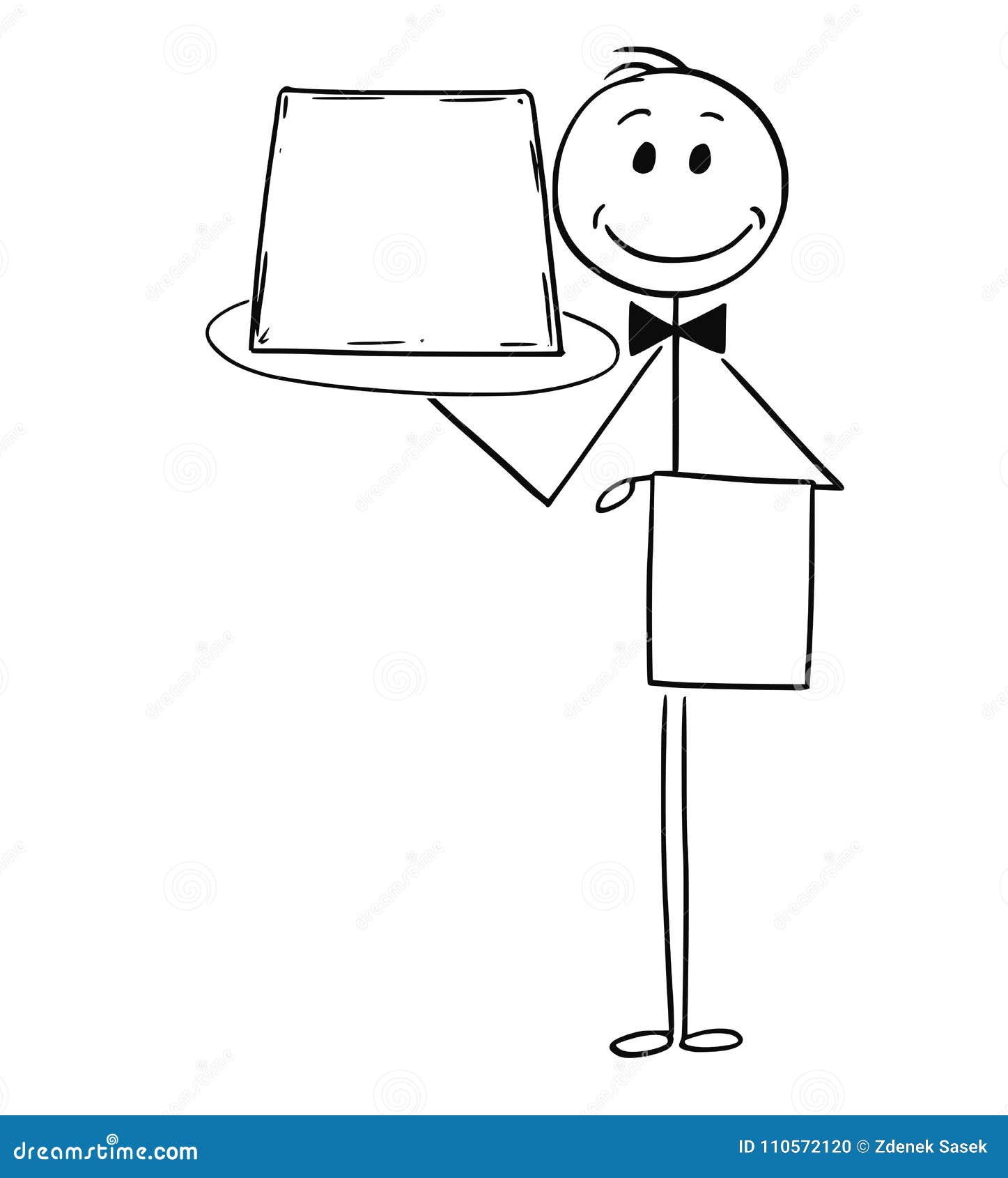 Karikatur Des Kellners Holding Tray with Empty Oder Des Leeren Zeichens ...