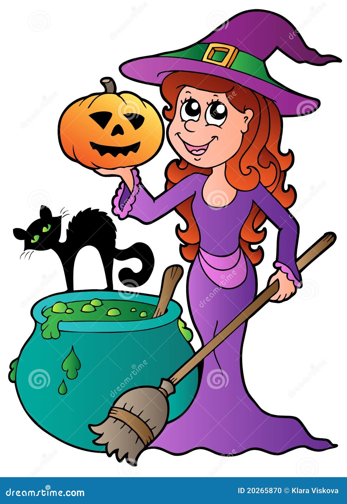 Karikatur-Halloween-Hexe Mit Katze Vektor Abbildung - Illustration von ...