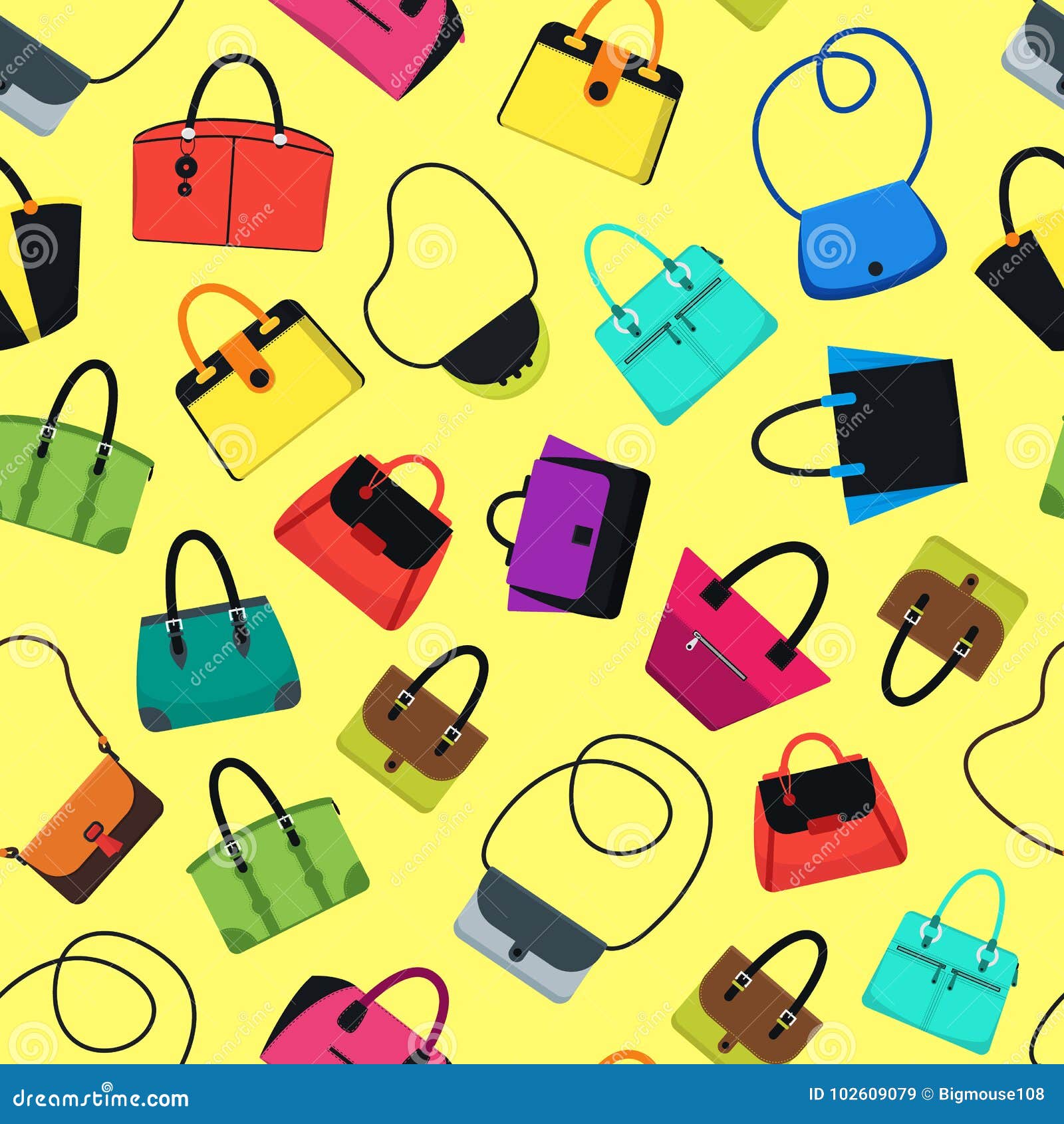 Karikatur-Handtasche Oder Frau-Taschen-Hintergrund-Muster Vektor Vektor ...