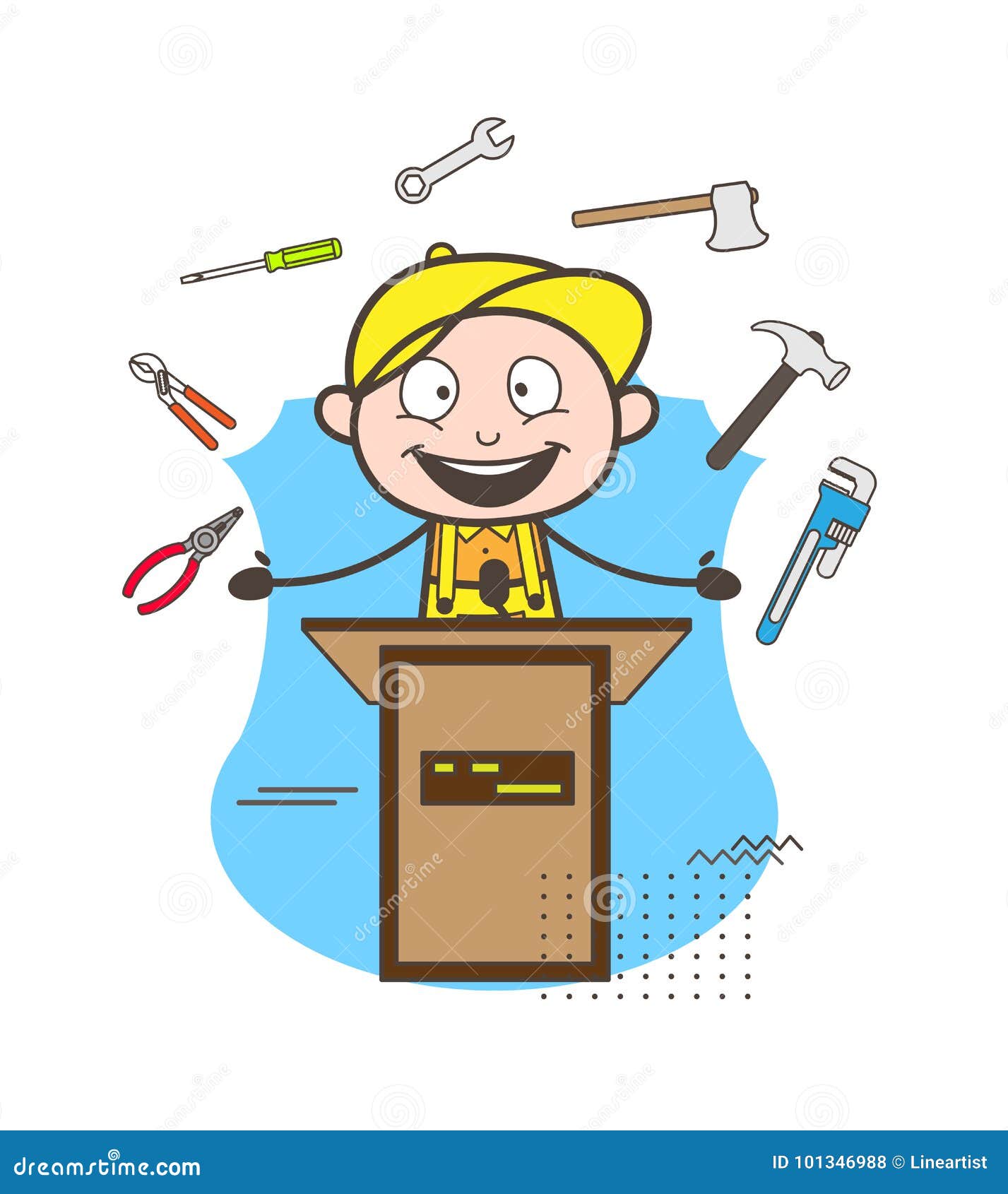 Karikatur-Klempner-Boy Presenting Tools-Vektor-Illustration Stock ...