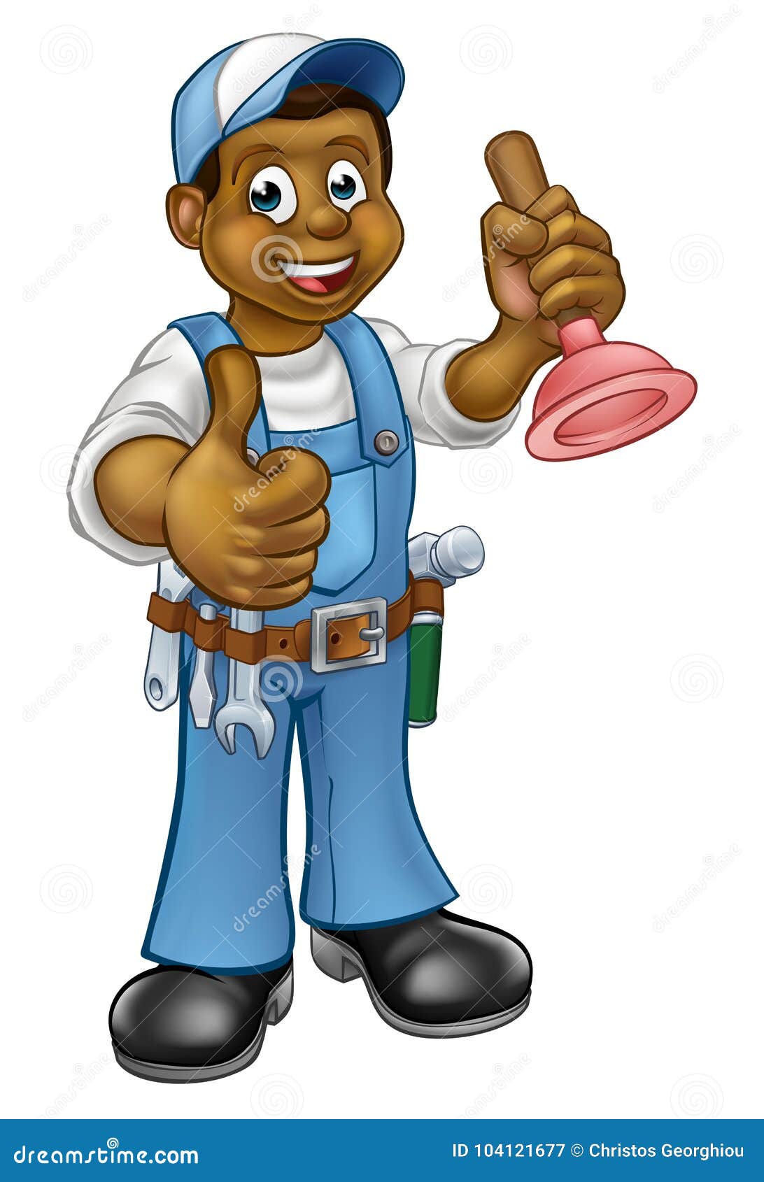 Karikatur-schwarzer Klempner-Heimwerker Holding Punger Vektor Abbildung ...