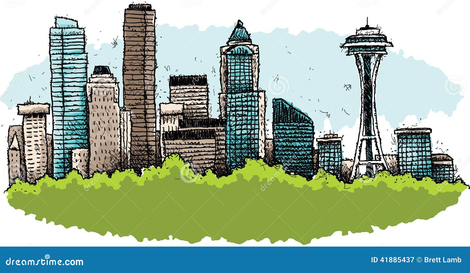 Karikatur Seattle stock abbildung. Illustration von wolkenkratzer ...