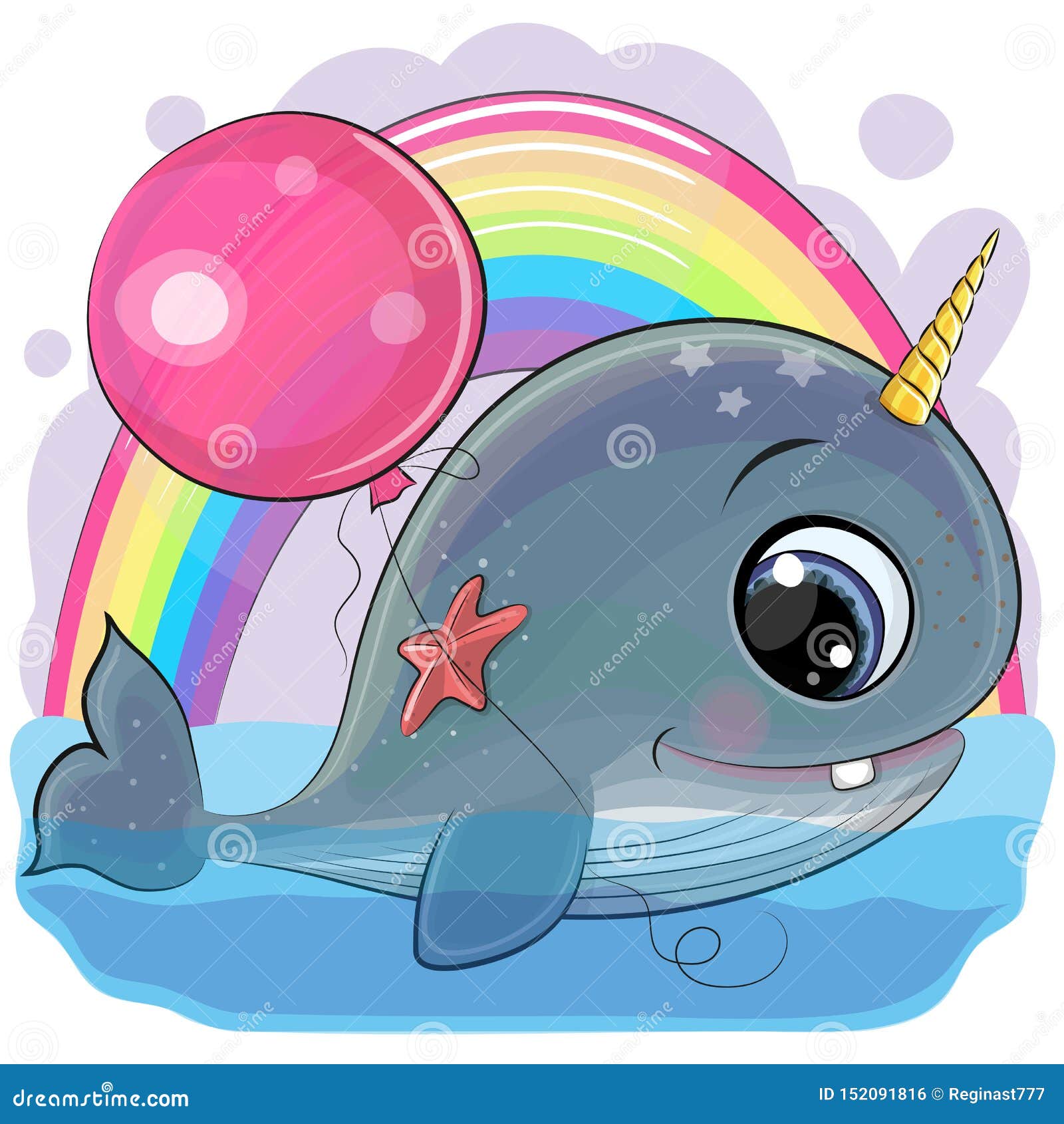 Karikatur-Wal Mit Mit Horn Und Ballon Vektor Abbildung - Illustration ...