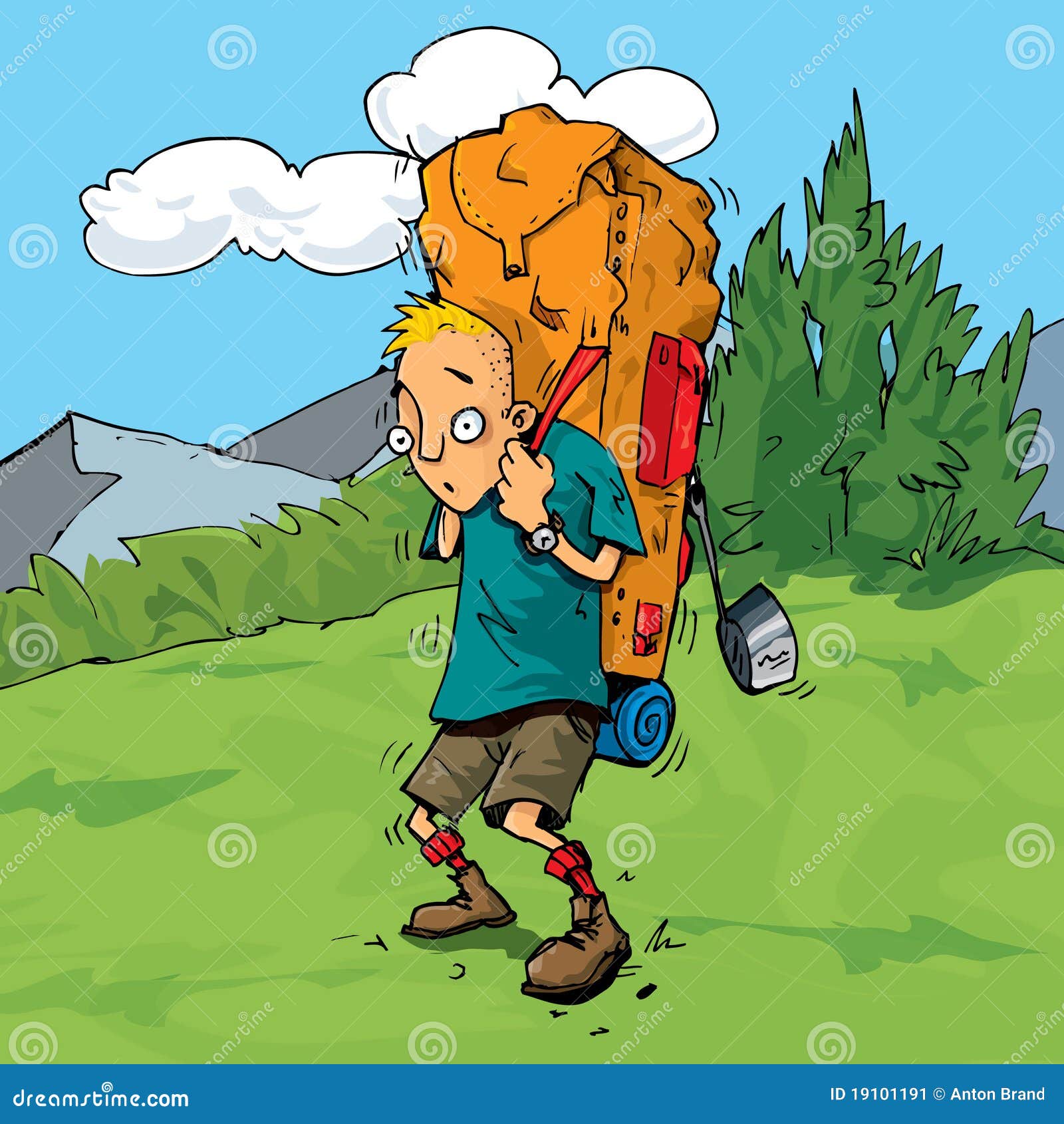 Karikatur-Wanderer im Wald vektor abbildung. Illustration von kunst ...