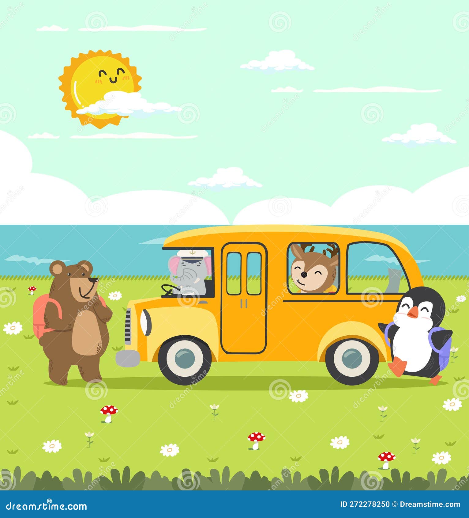 Karikaturen Gehen Zur Schule Vektor Abbildung - Illustration von land ...