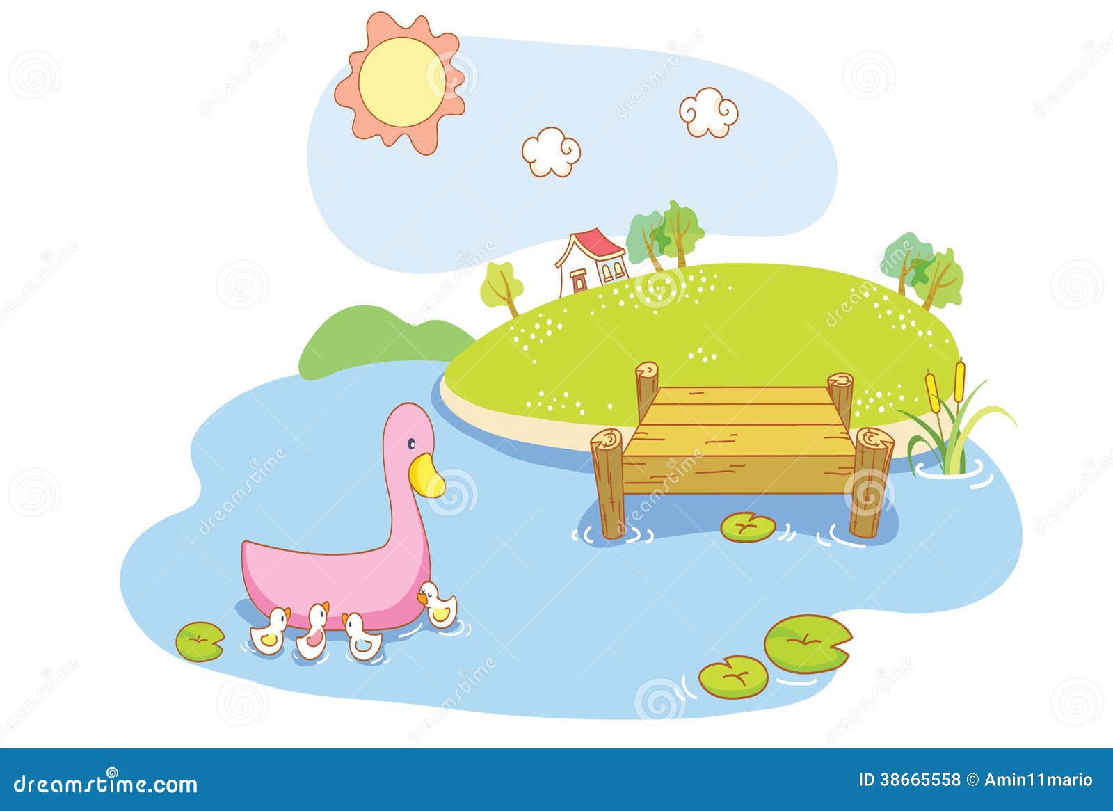 Karikaturente im See stock abbildung. Illustration von flugwesen - 38665558