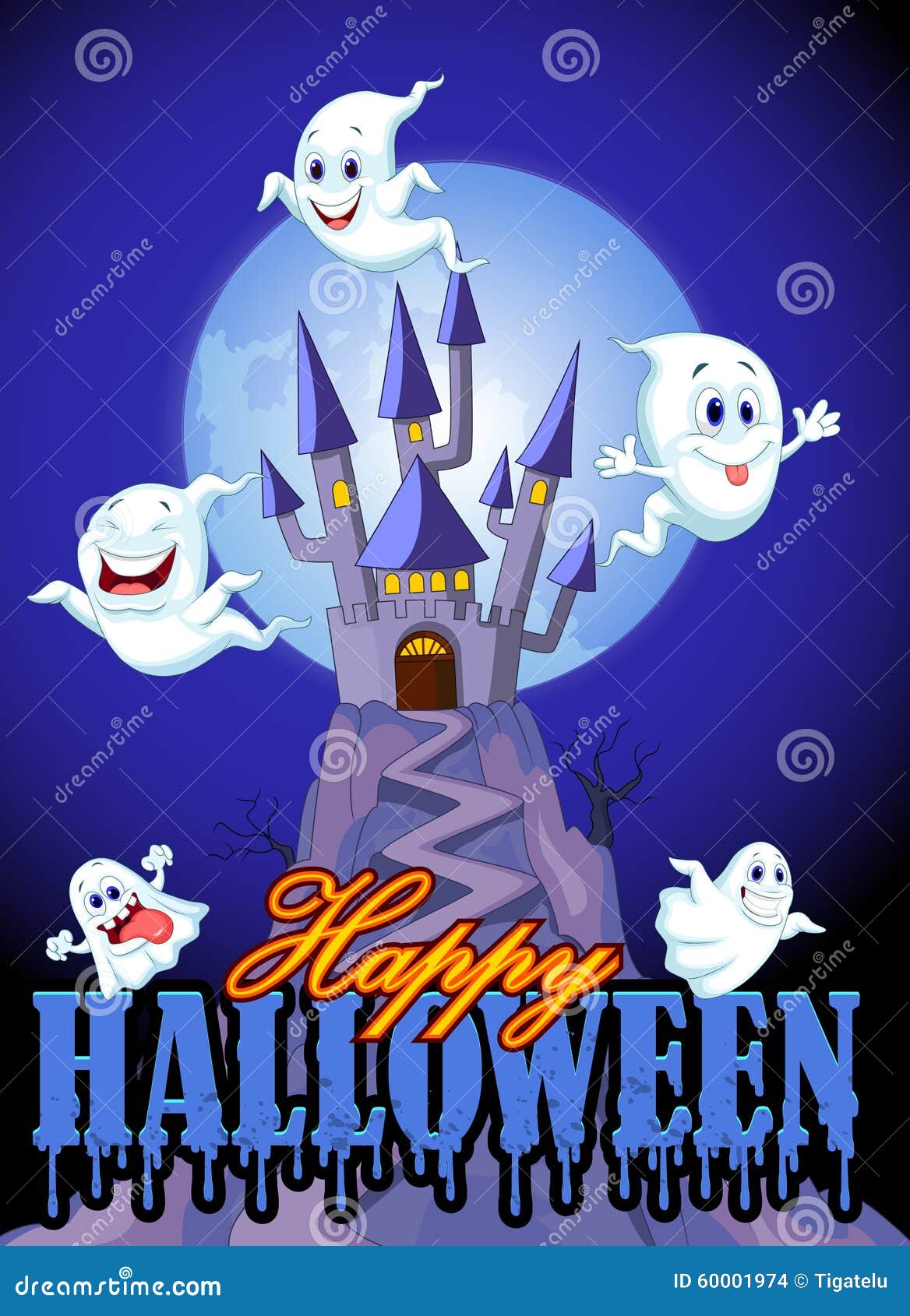 Karikaturgeist Mit Schloss Und Mond Backkground Vektor Abbildung ...