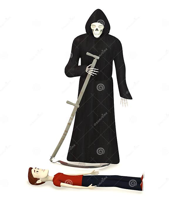 Karikaturjunge Mit Sensenmann Stock Abbildung - Illustration von ...