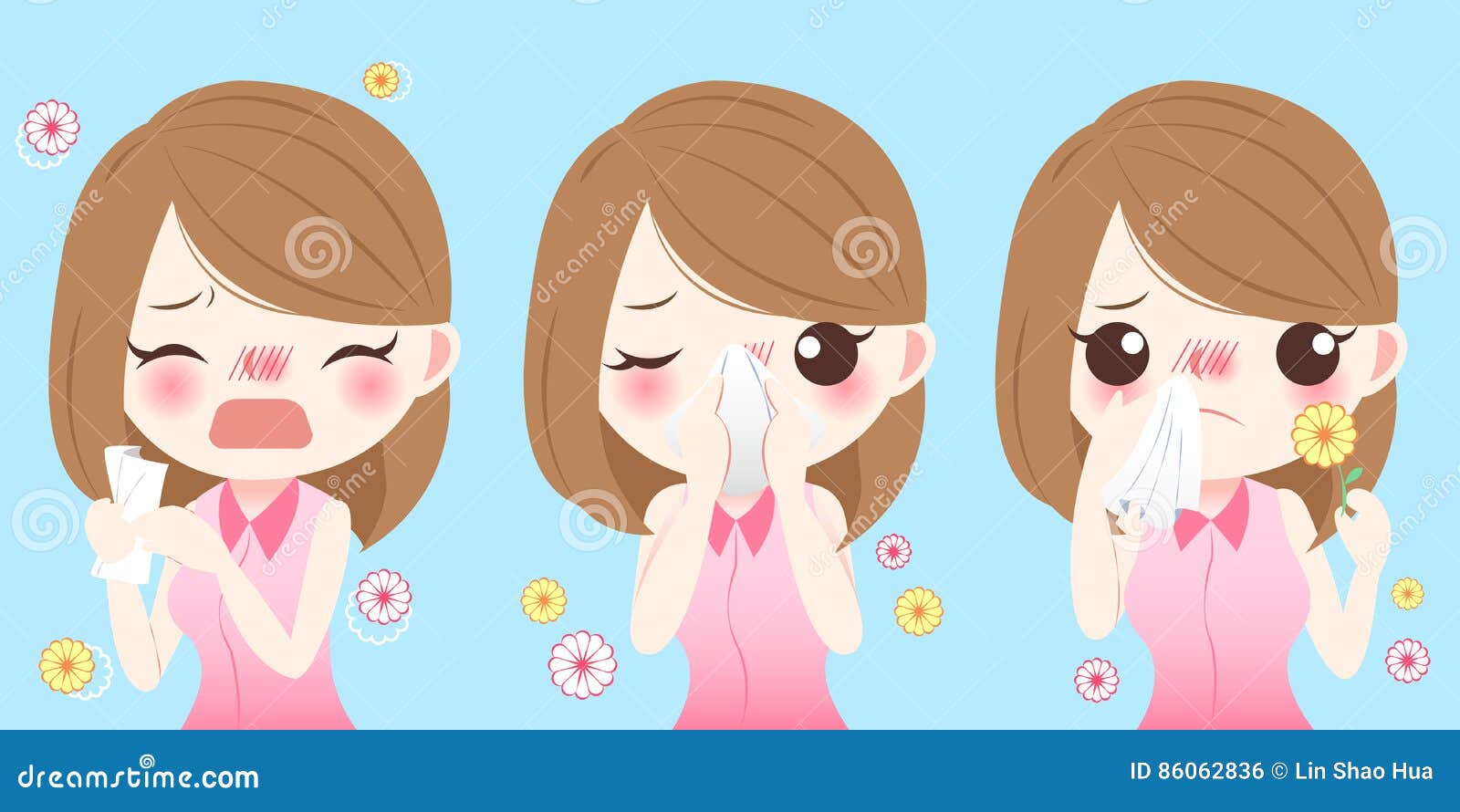 Karikaturmädchen Erhalten Heuschnupfen Vektor Abbildung - Illustration ...