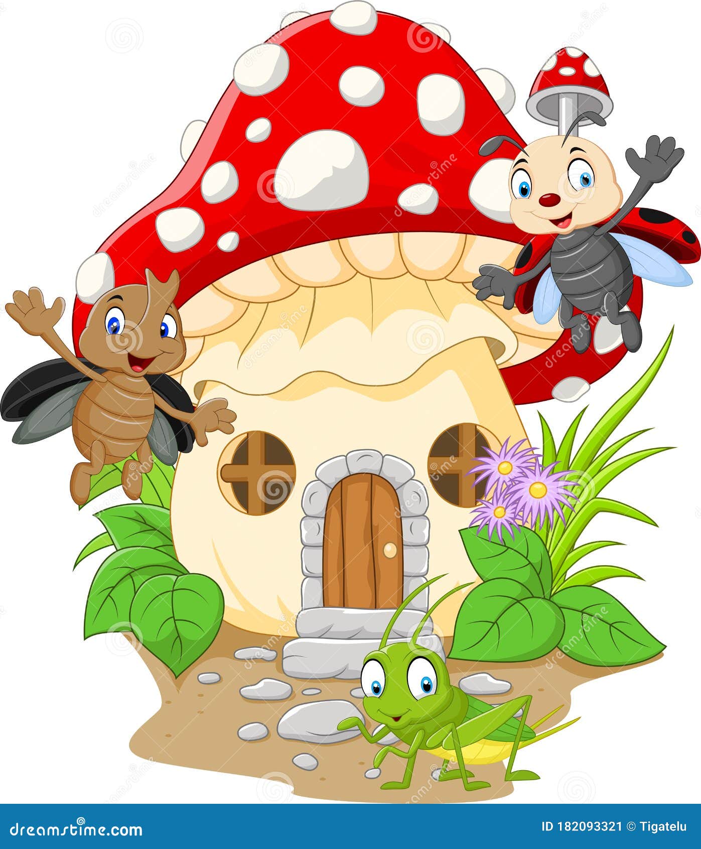 Karikatyrtecknade, Roliga Insekter Med Svamphus Vektor Illustrationer ... Karikatyrtecknade, Roliga Insekter Med Svamphus Vektor Illustrationer ...