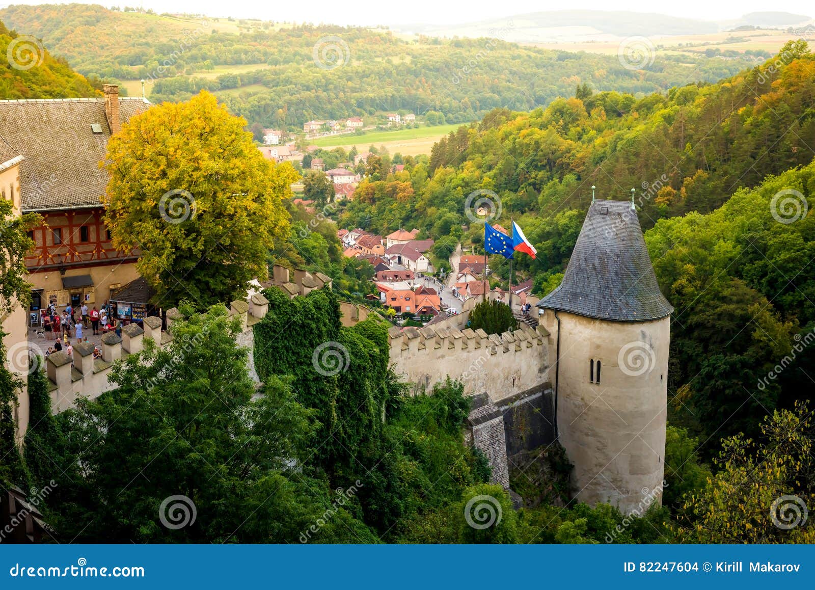 KARLSTEJN, CZECH REPUBLIC - SEPTEMBER 03, 2016: Side Tower of Karlstejn ...