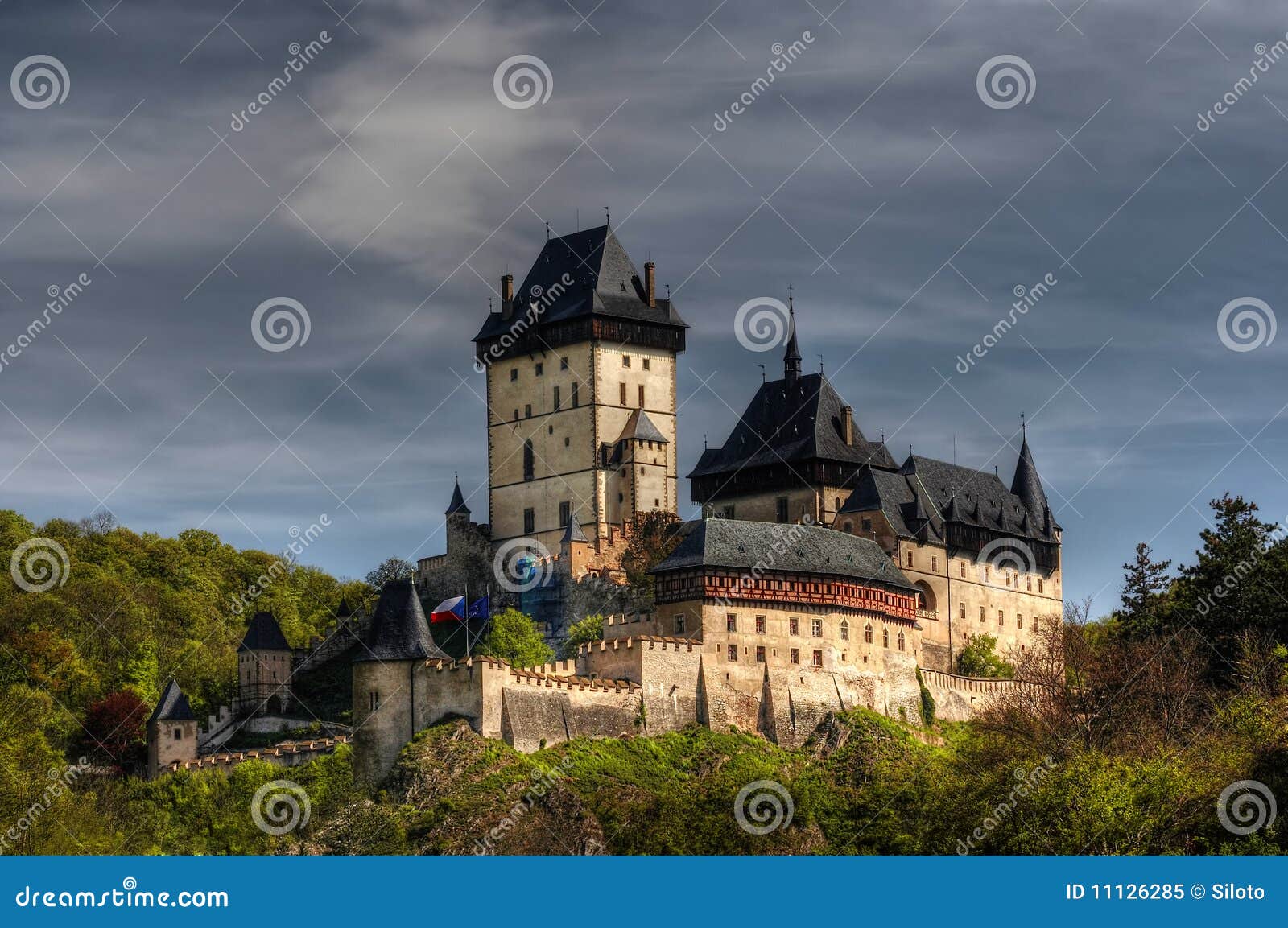 Karlstejn - Large Gothic Castle Stock Image - Image of merlons, merion ...