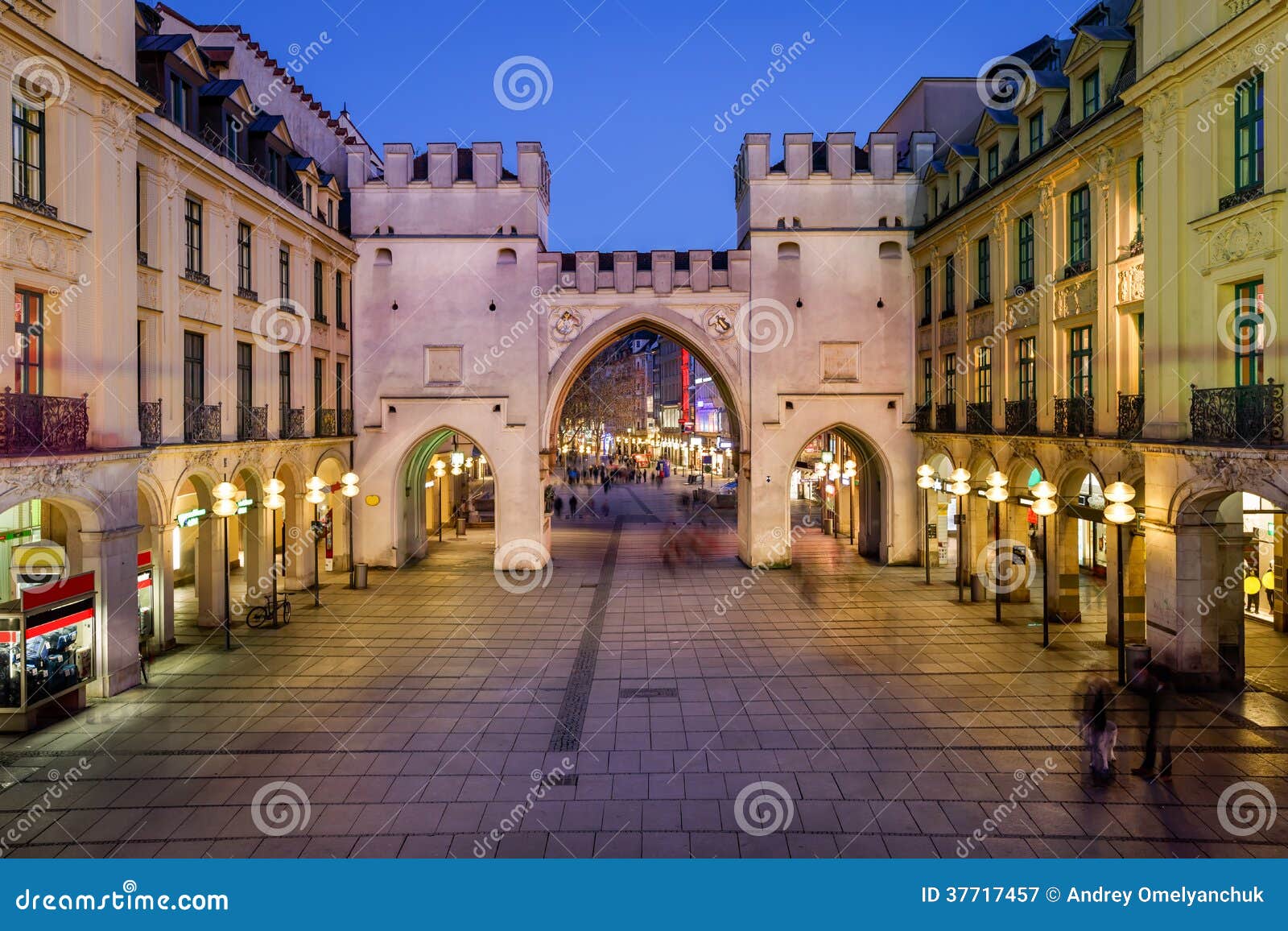 Karlstor Gate and Karlsplatz Square in the Evening, Munich Stock Image ...