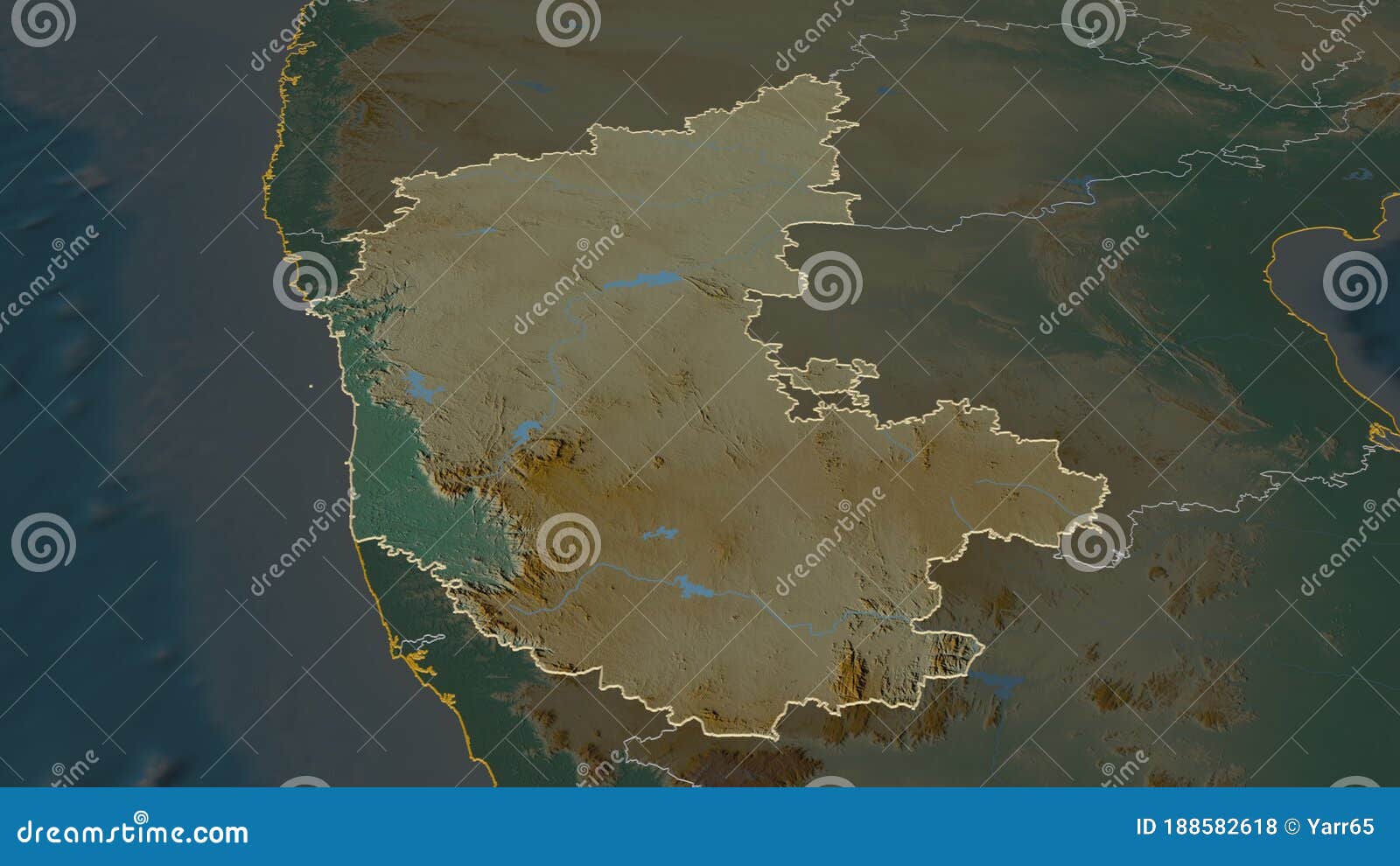 Karnataka, India - Outlined. Relief Stock Illustration - Illustration ...