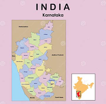 Karnataka Map. Vector Illustration of Karnataka District Map with ...
