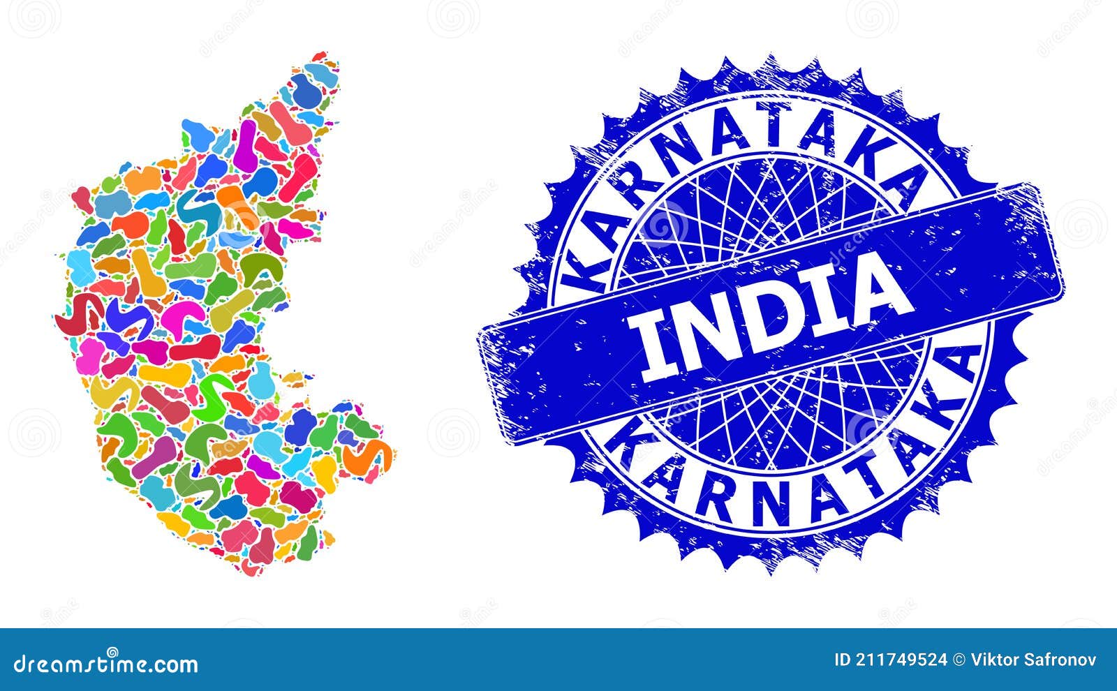 Spot Mosaic Karnataka State Map and Textured Seal Stock Vector ...