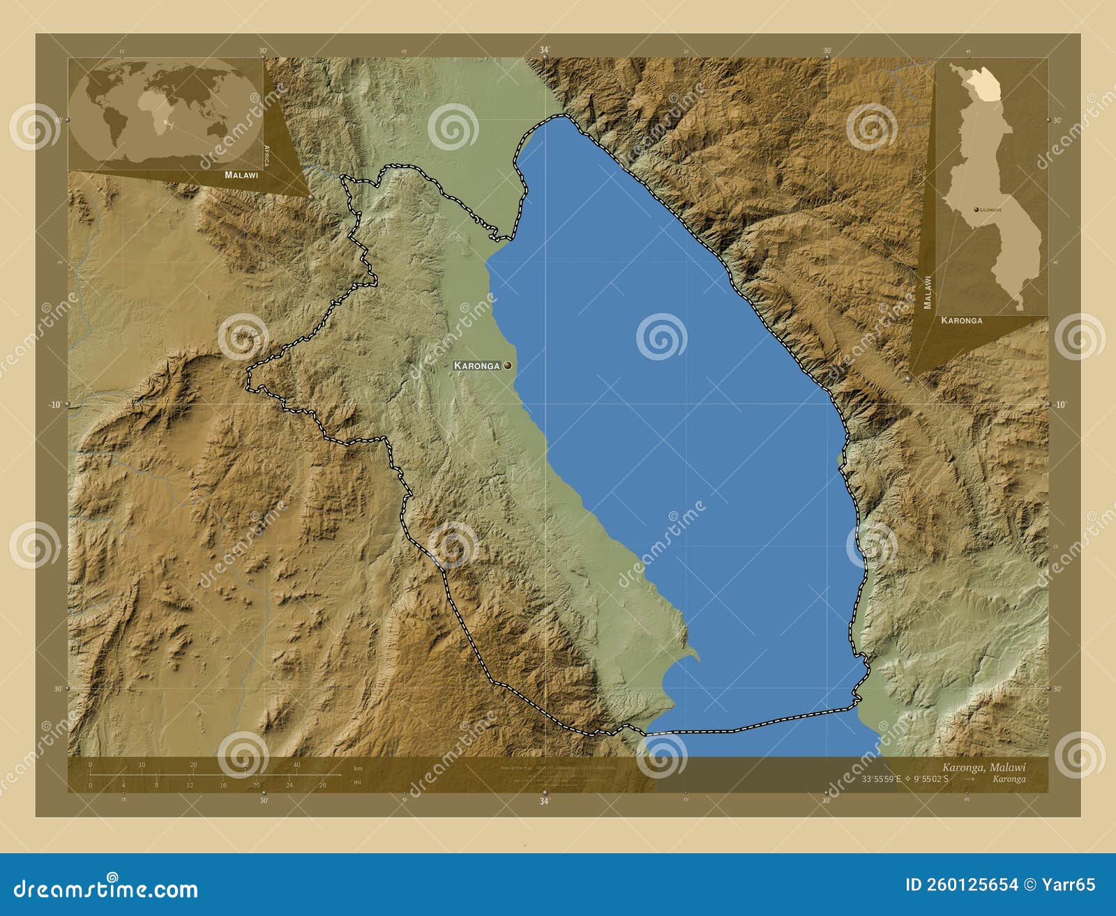 Karonga, Malawi. Physical. Labelled Points of Cities Stock Illustration ...