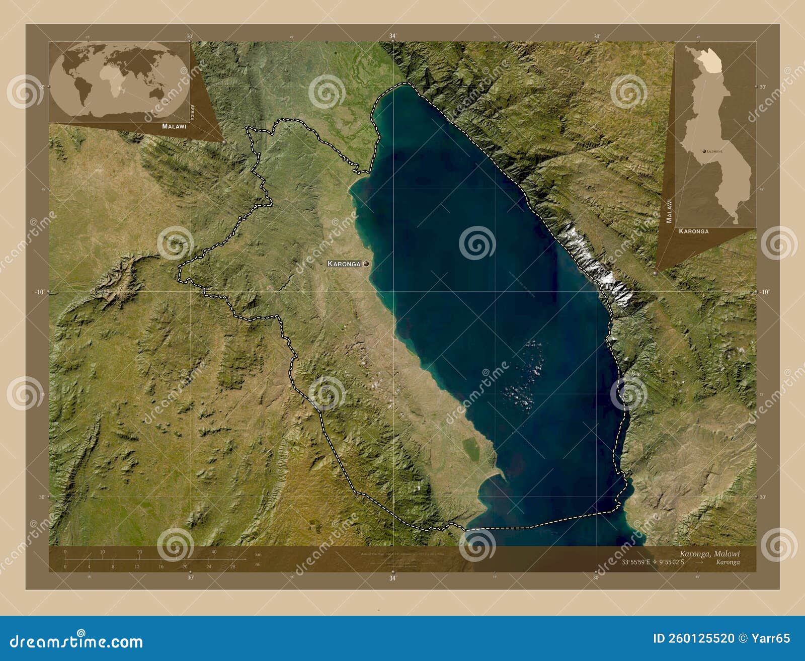 Karonga, Malawi. Low-res Satellite. Labelled Points of Cities Stock ...
