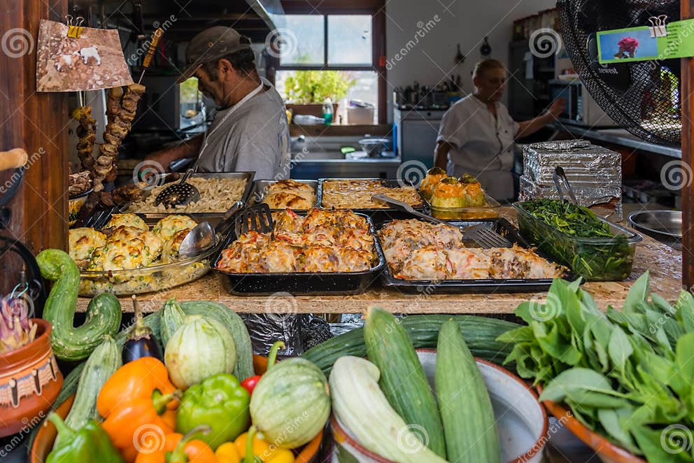 Local Food Specialities in a Greek Cafe in Olumpos Editorial Photo ...