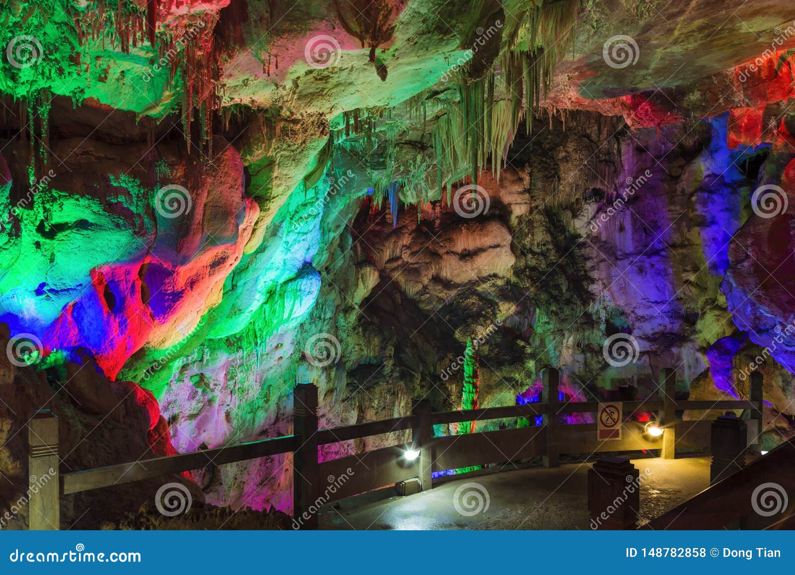 Inside Karst Cave, There Were Colored Lights Stock Photo - Image of ...