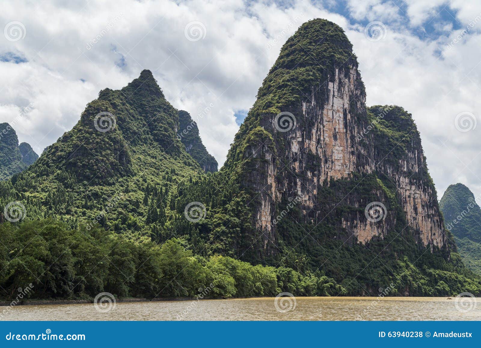 Karst Mountains and Limestone Peaks of Li River in China Stock Photo ...