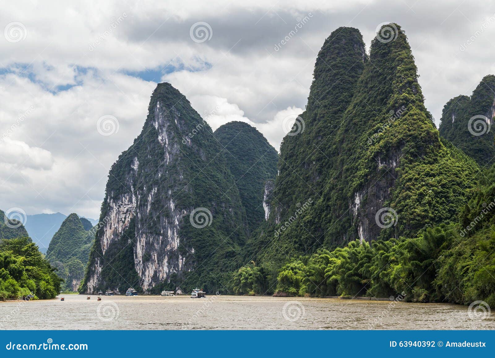 Karst Mountains and Limestone Peaks of Li River in China Stock Photo ...