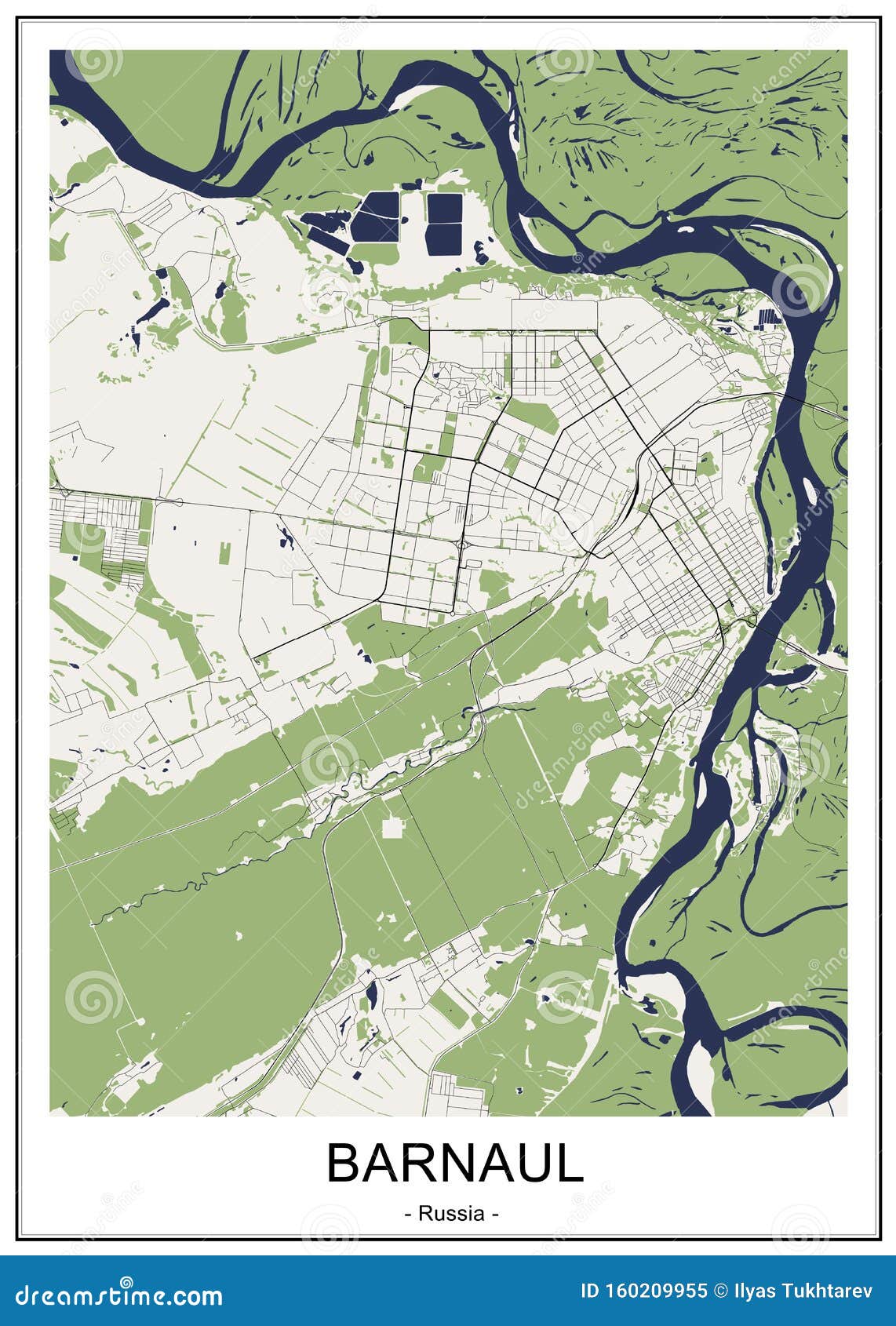 Karte Der Stadt Barnaul, Russland Stock Abbildung - Illustration von ...