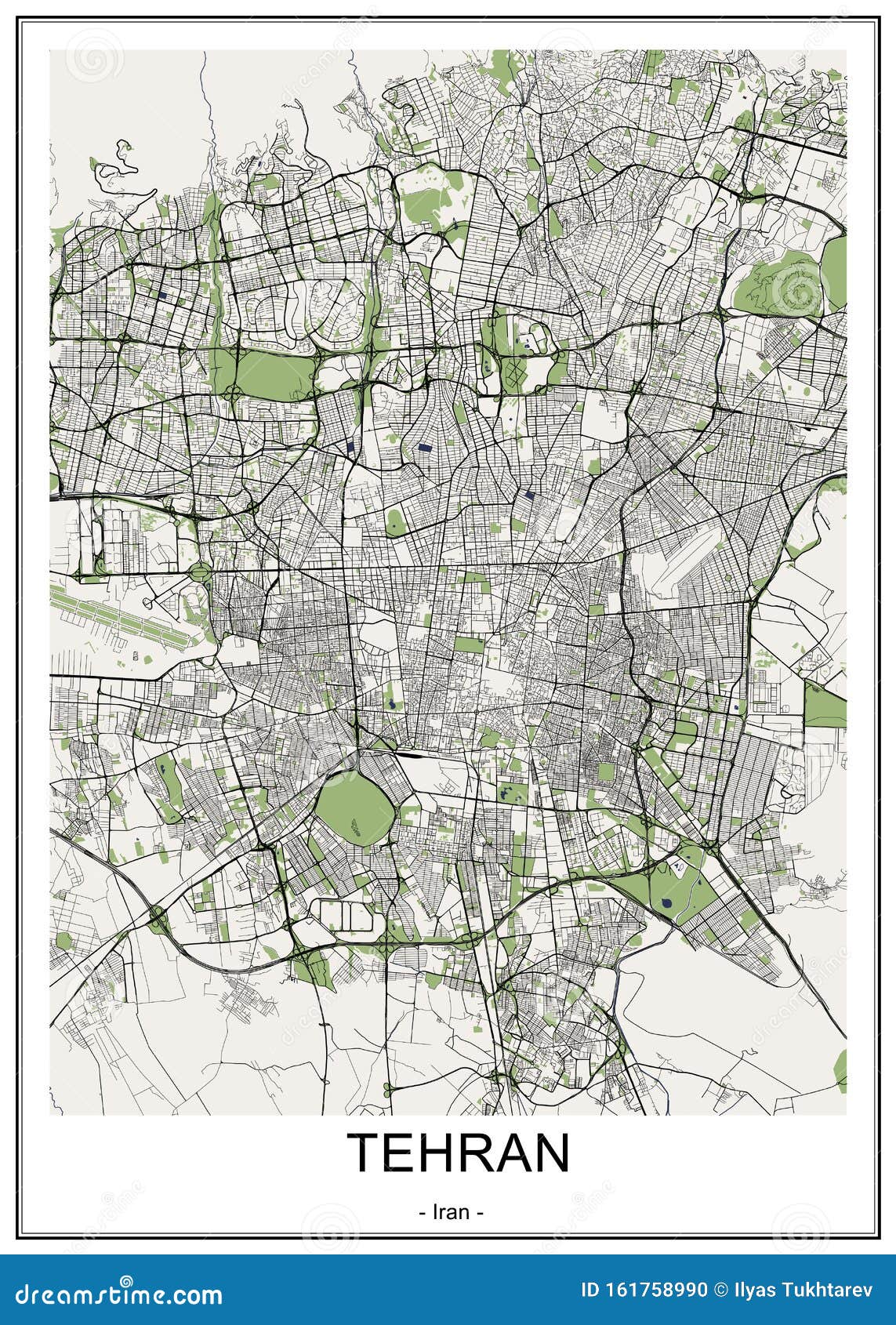 Karte Der Stadt Tegeran, Iran Stock Abbildung - Illustration von ...