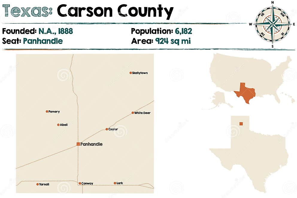 Karte Von Carson County in Texas Vektor Abbildung - Illustration von ...