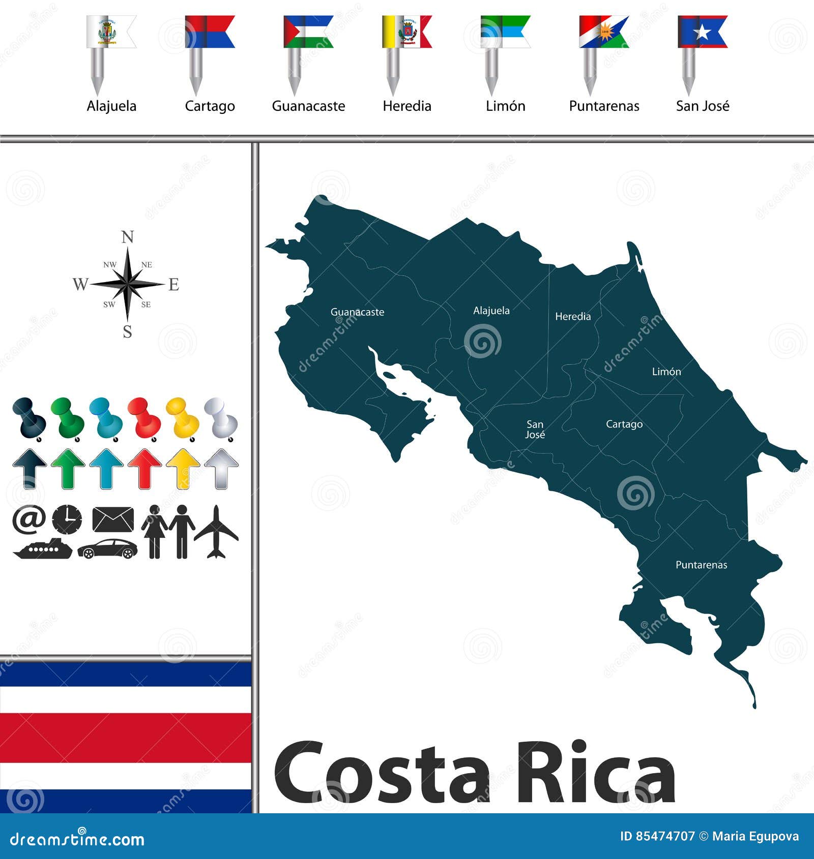 Karte Von Costa Rica Mit Flaggen Vektor Abbildung - Illustration von ... Karte Von Costa Rica Mit Flaggen Vektor Abbildung - Illustration von ...