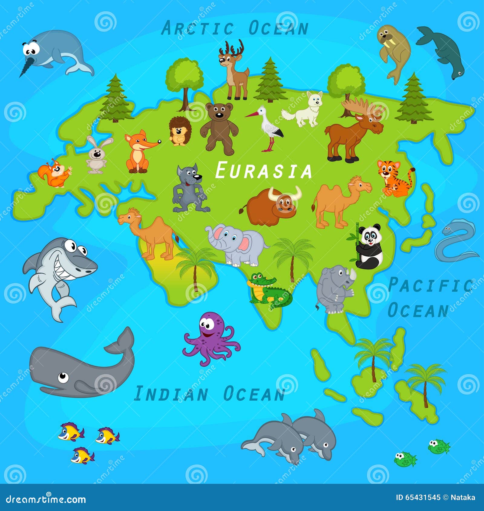 Karte Von Eurasien Mit Tieren Vektor Abbildung - Illustration von ...