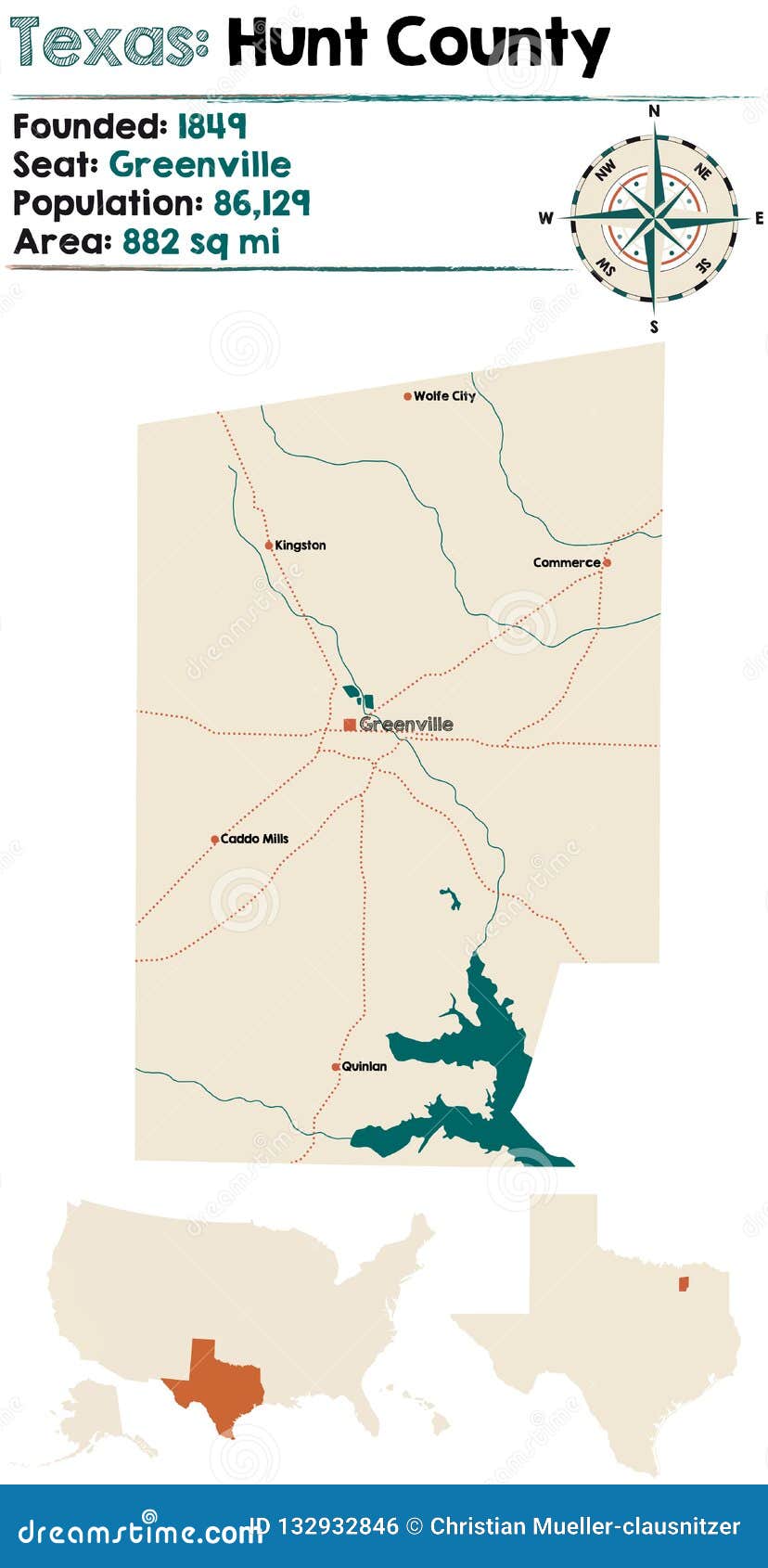 Karte Von Hunt County in Texas Vektor Abbildung - Illustration von ...