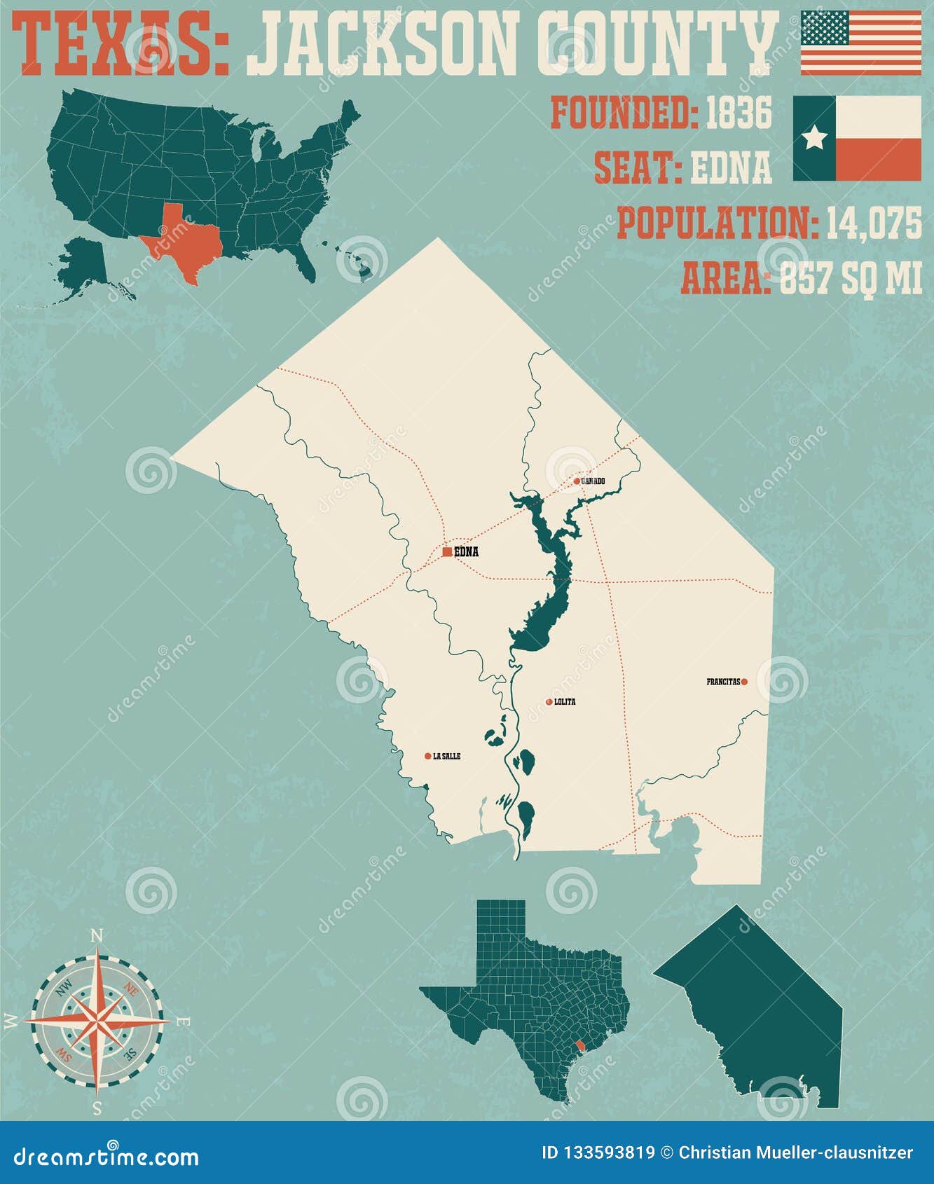 Karte Von Jackson County in Texas Vektor Abbildung - Illustration von ...