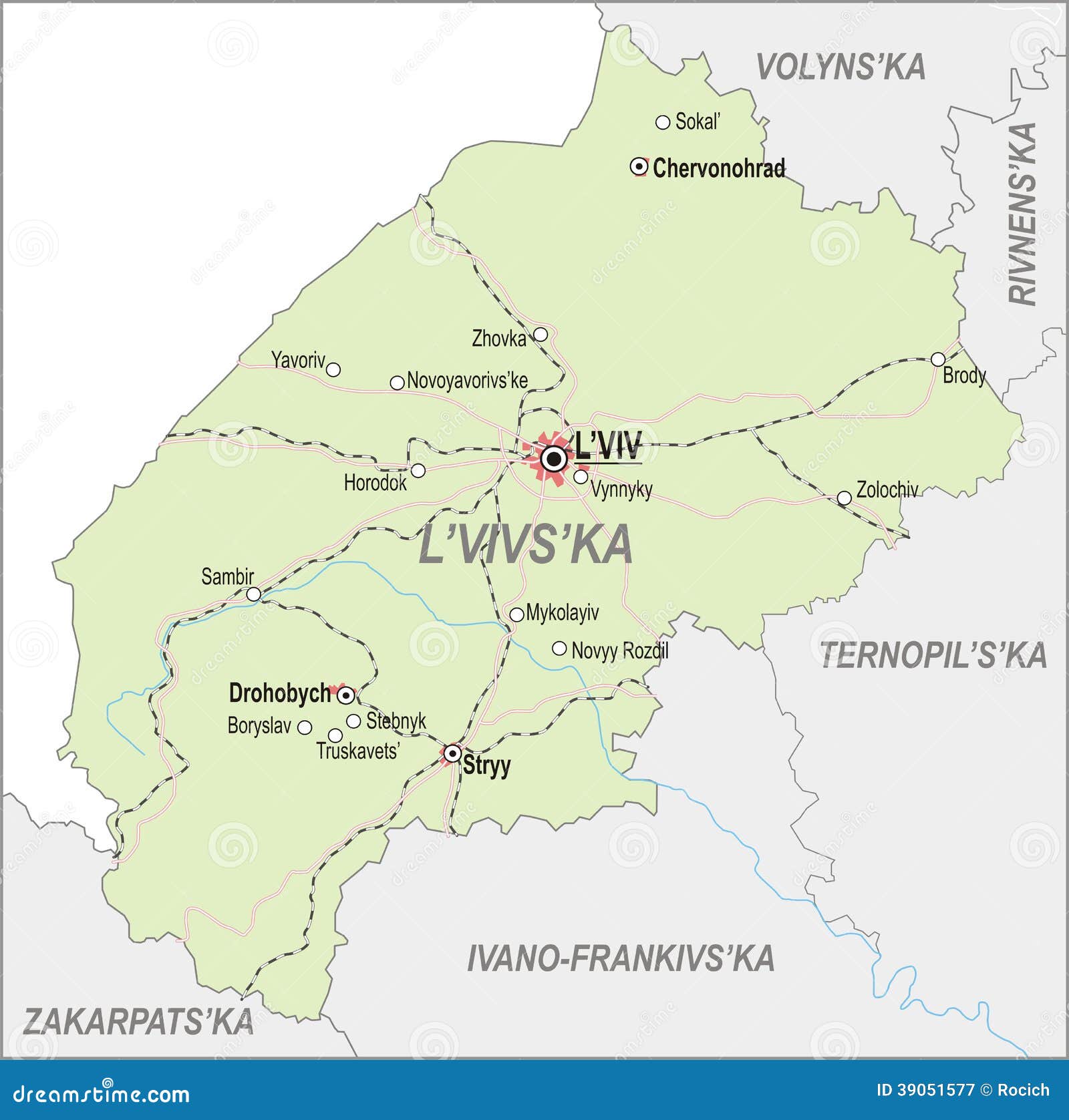 Karte von Lemberg Oblast vektor abbildung. Illustration von europäisch ...